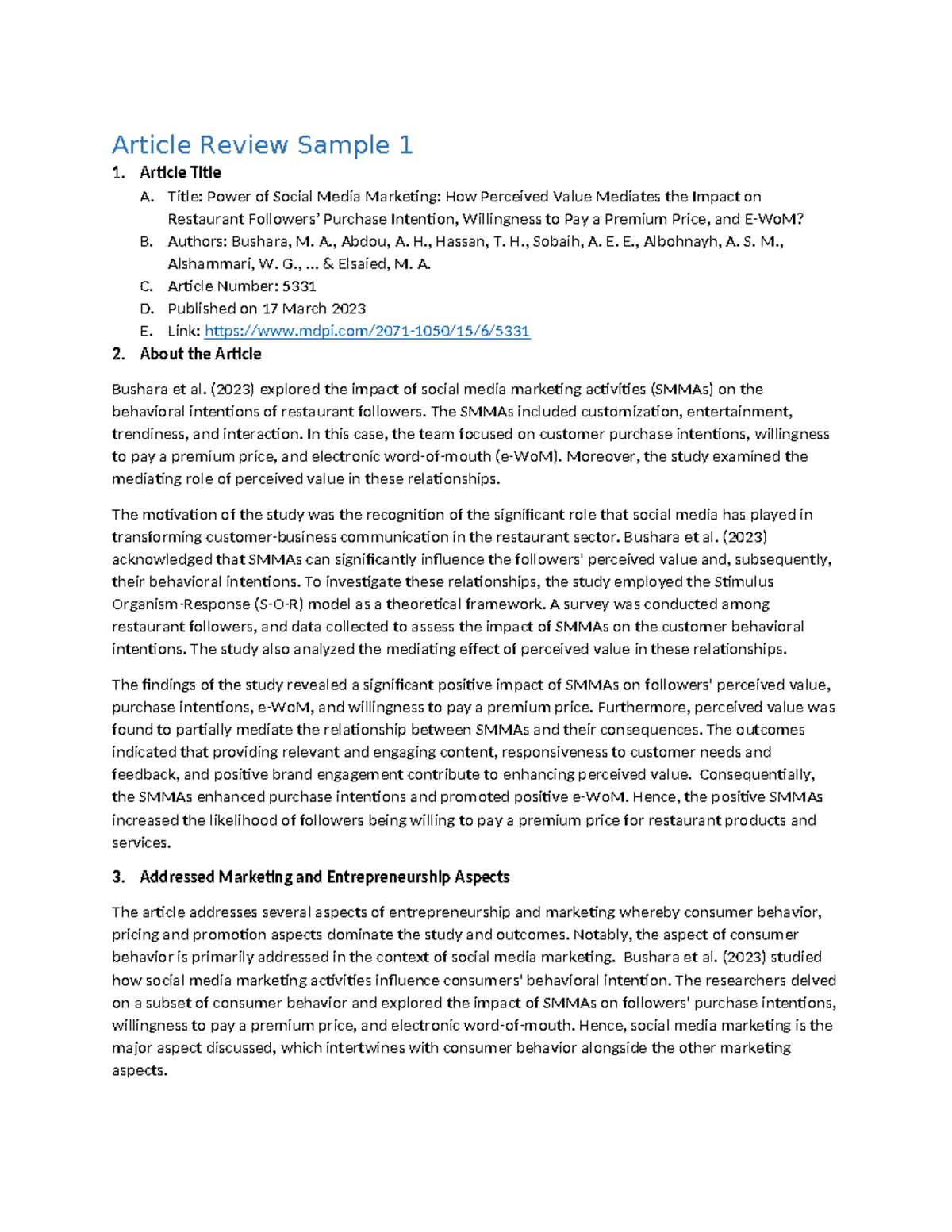 Article Review social media - Article Review Sample 1 Article Title A ...