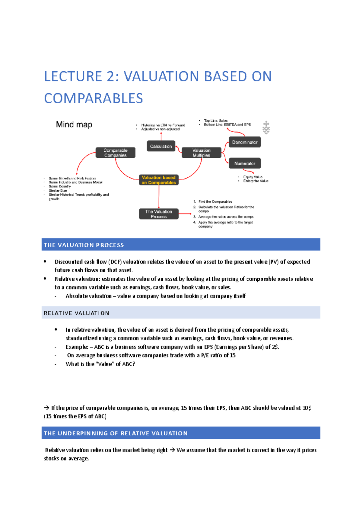 Lecture 2-Valuation based on Comparables - LECTURE 2: VALUATION BASED ON COMPARABLES THE ...