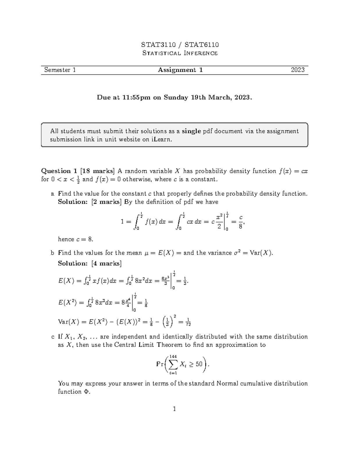 Assignment-1-STAT3110-6110 S1-2023-solutions - STAT3110 / STAT Statistical Inference Semester 1 ...