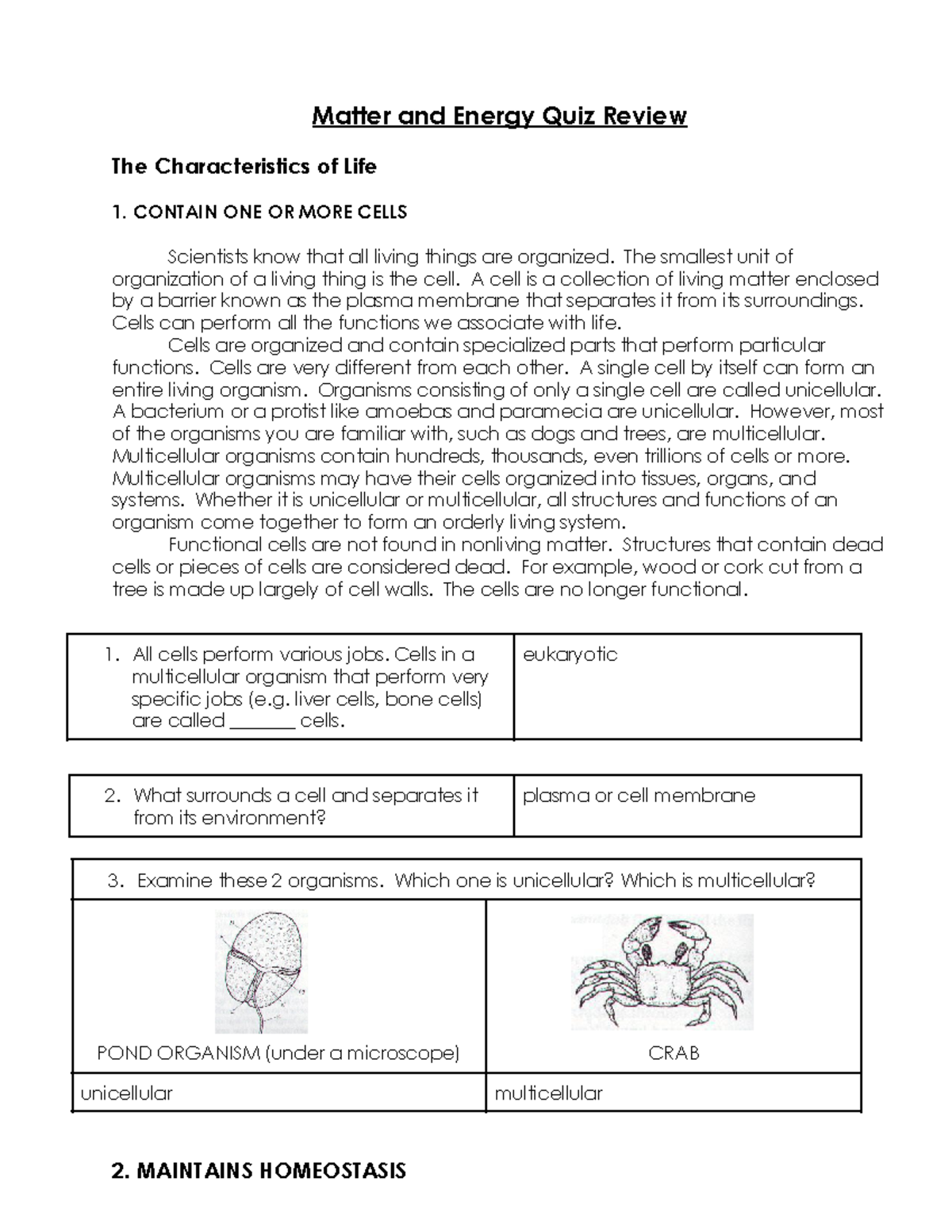 Matter and Energy Quiz Review - CONTAIN ONE OR MORE CELLS Scientists ...