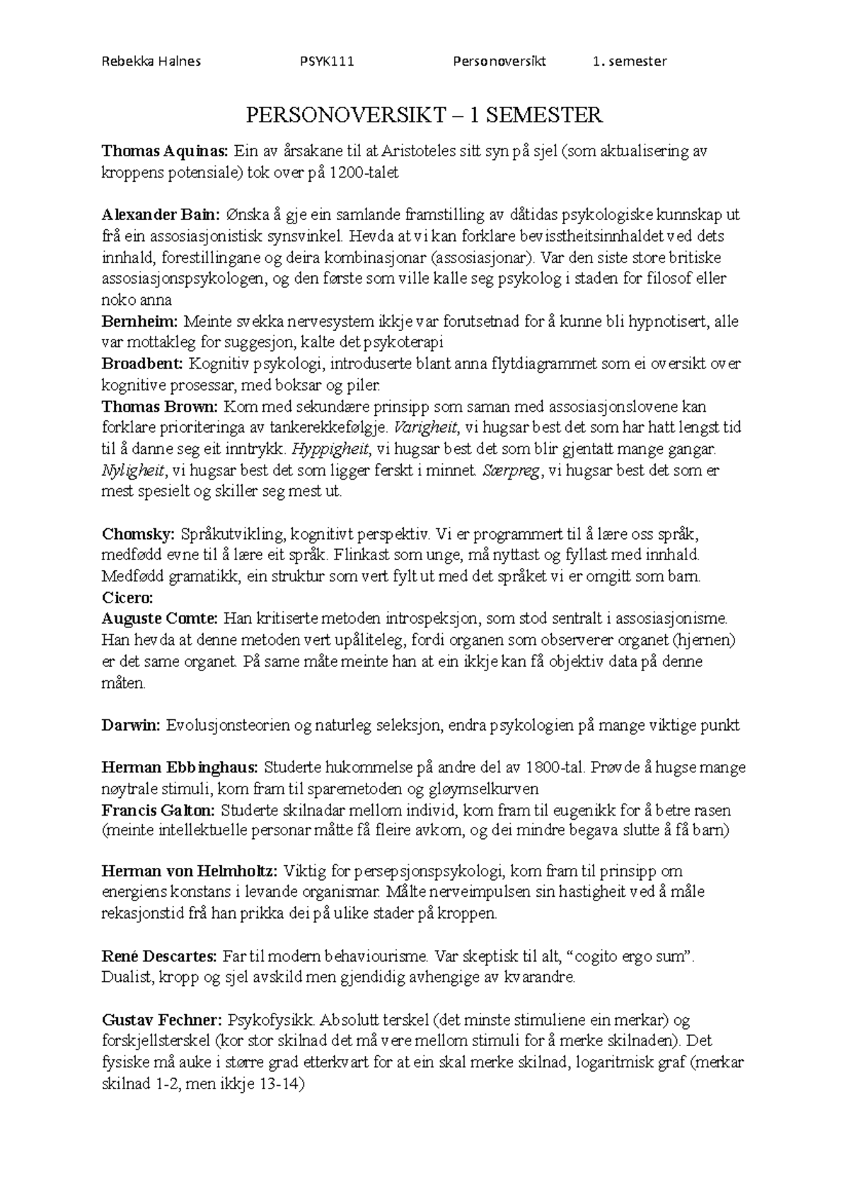 Oversikt over sentrale personer - PERSONOVERSIKT – 1 SEMESTER Thomas ...