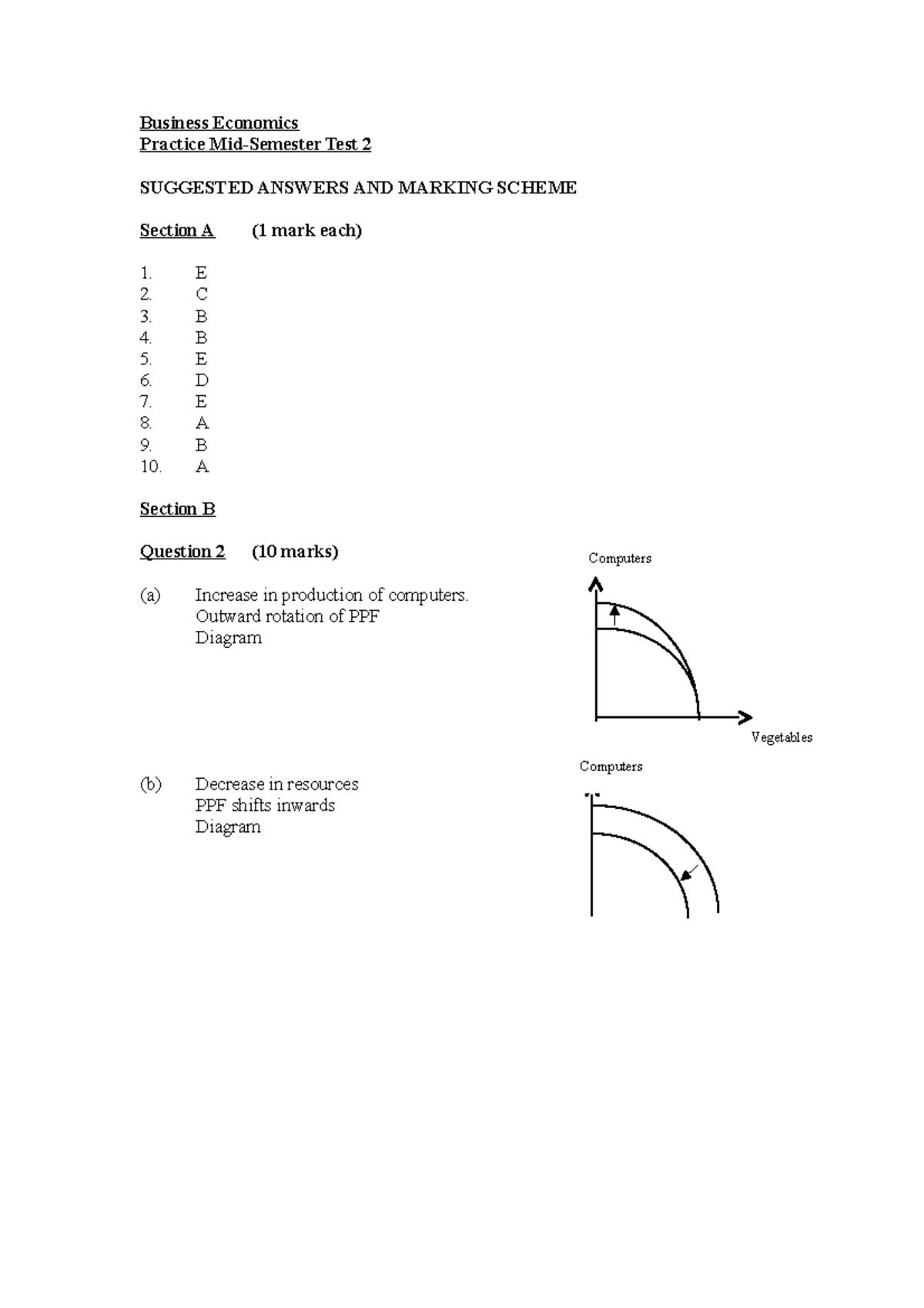 Practice Test 2 answers - Business Economics Practice Mid-Semester Test ...