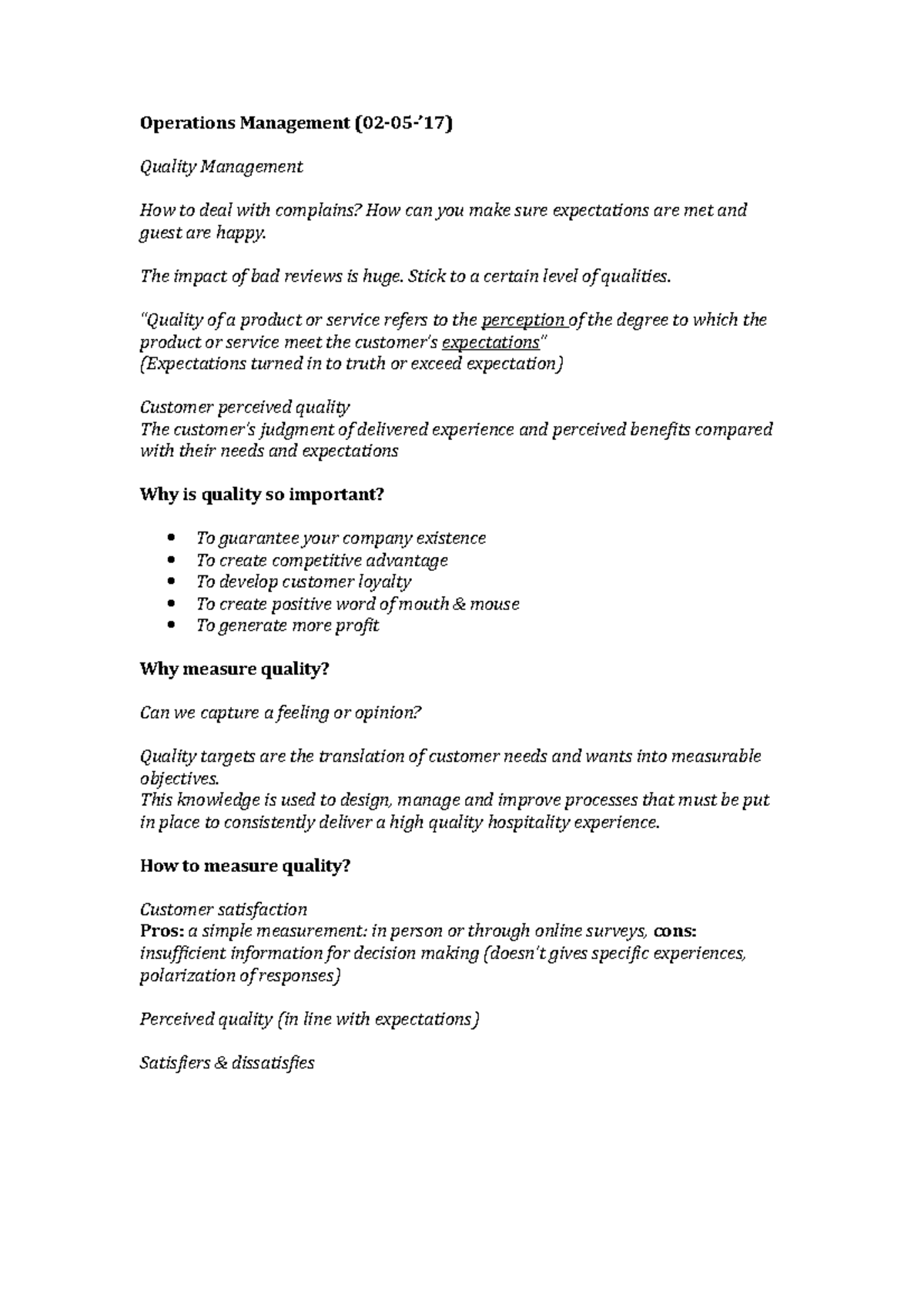 Operations management (2-5-17) - Operations Management (02-05-’17 ...