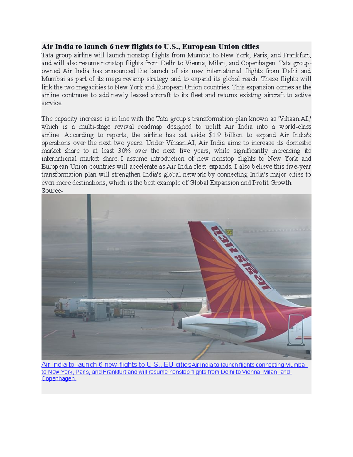 Air India to launch 6 new flights to U - , European Union cities Tata ...