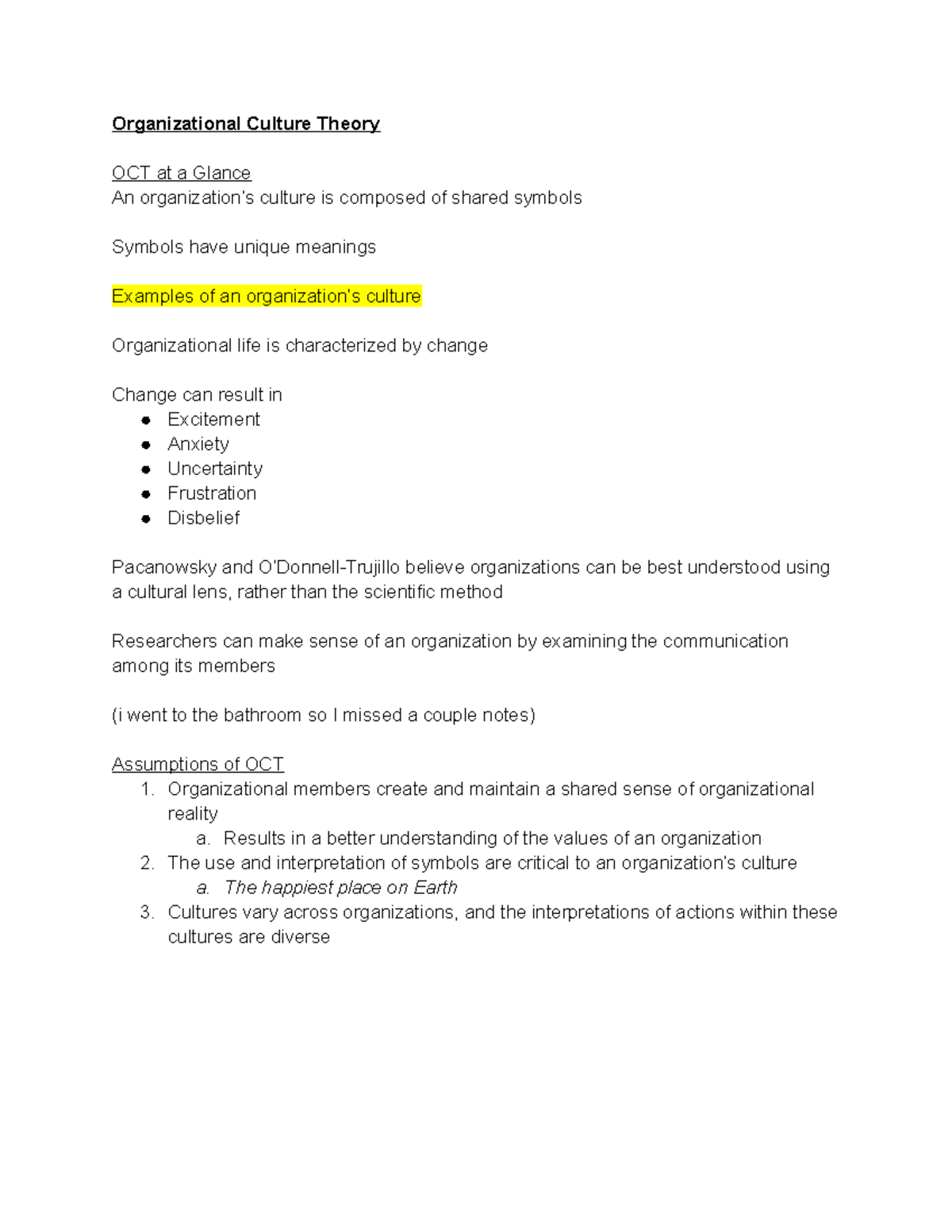 COMM 1100 Ch. 16-17 - Dr. Sean Horan - Organizational Culture Theory ...