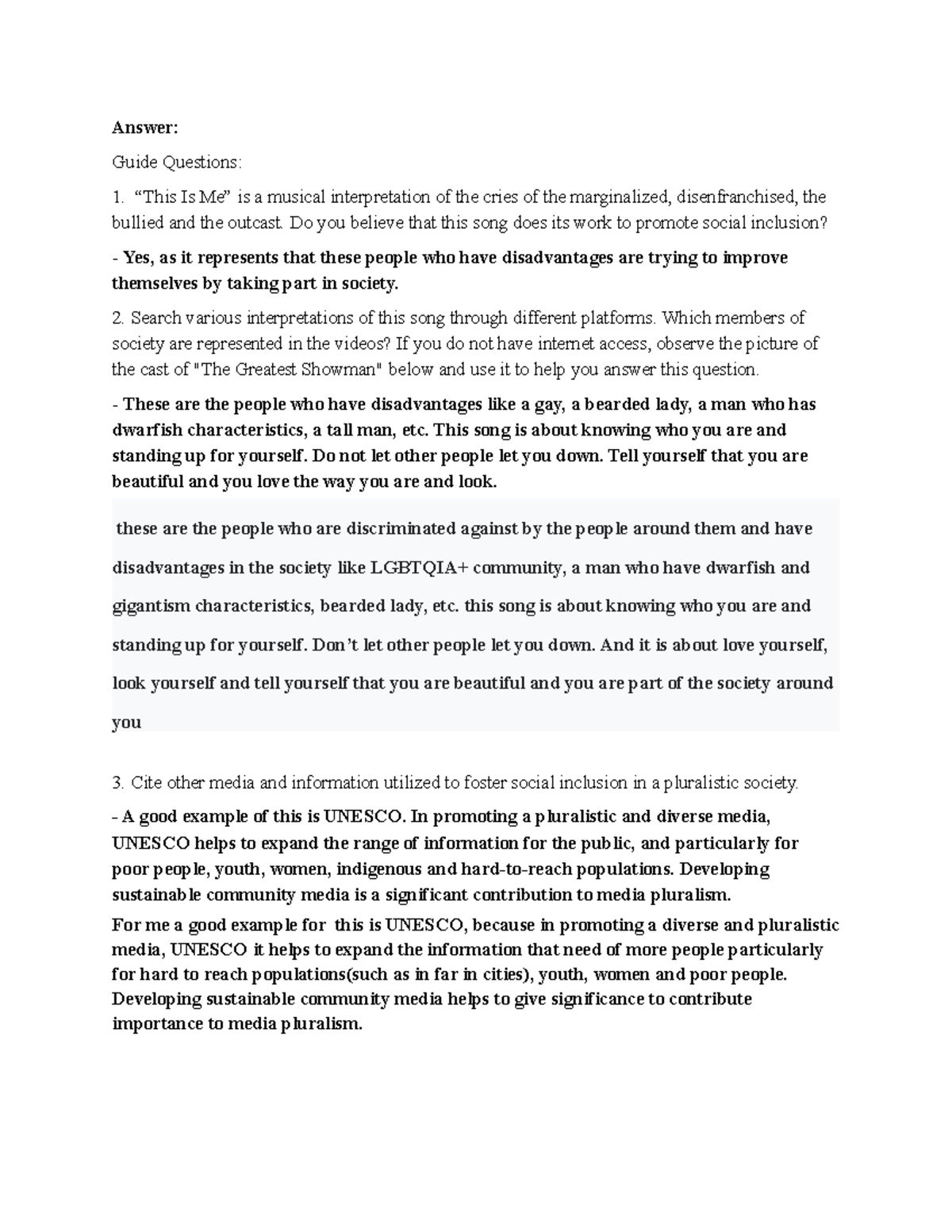 MIL Activity week - Answer: Guide Questions: “This Is Me” is a musical ...