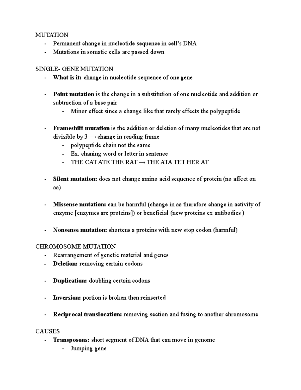 Lesson 8 - mutations - MUTATION Permanent change in nucleotide sequence ...