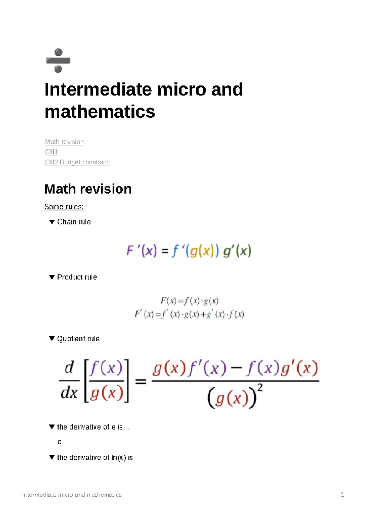 Intermediate micro and mathematics CH1&2+math - Intermediate micro and ...