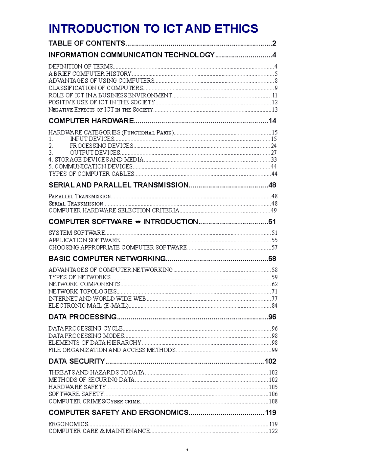 Intro TO ICT AND Ethics - Lecture material - Introduction to ict - Studocu