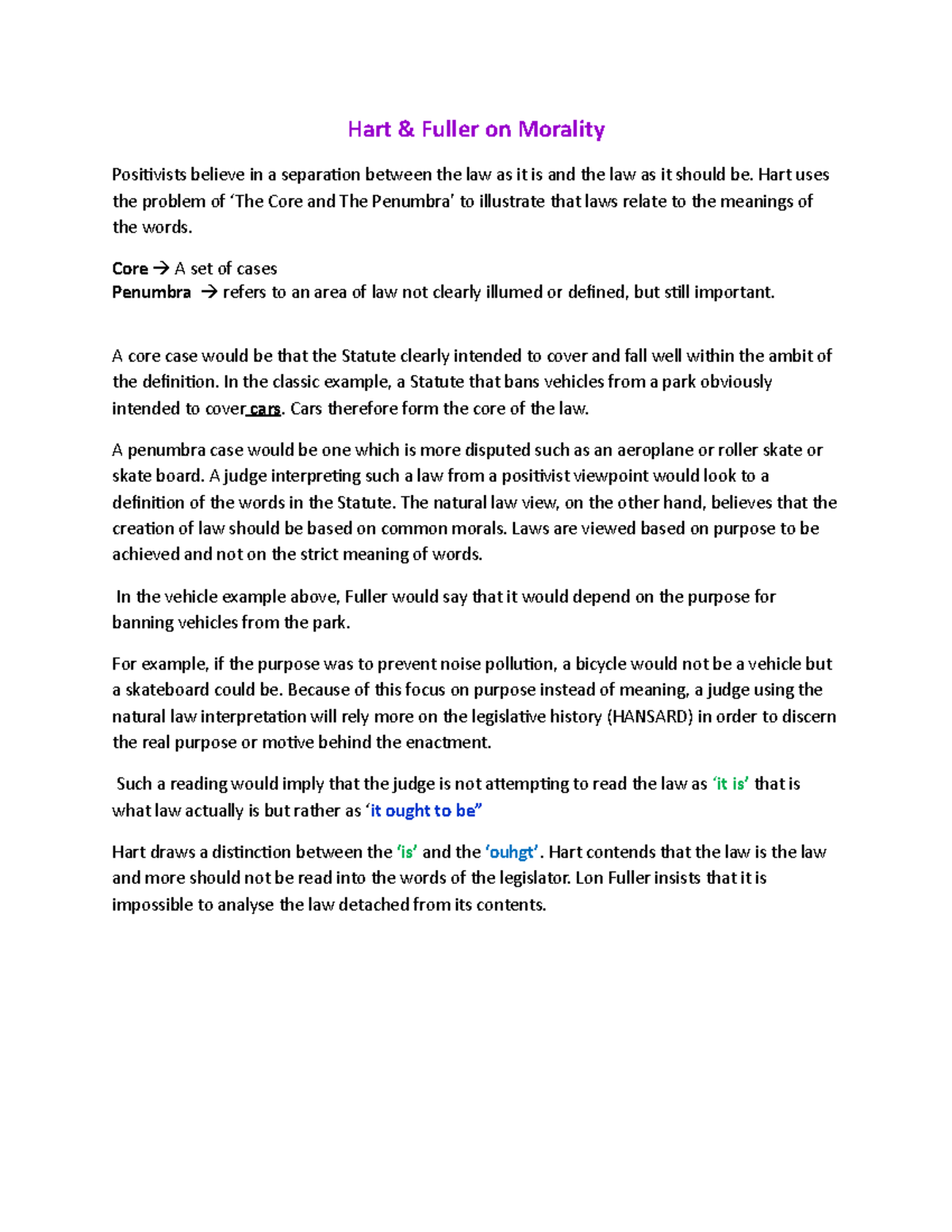 Hart & Fuller on morality - Hart &amp; Fuller on Morality Positivists ...