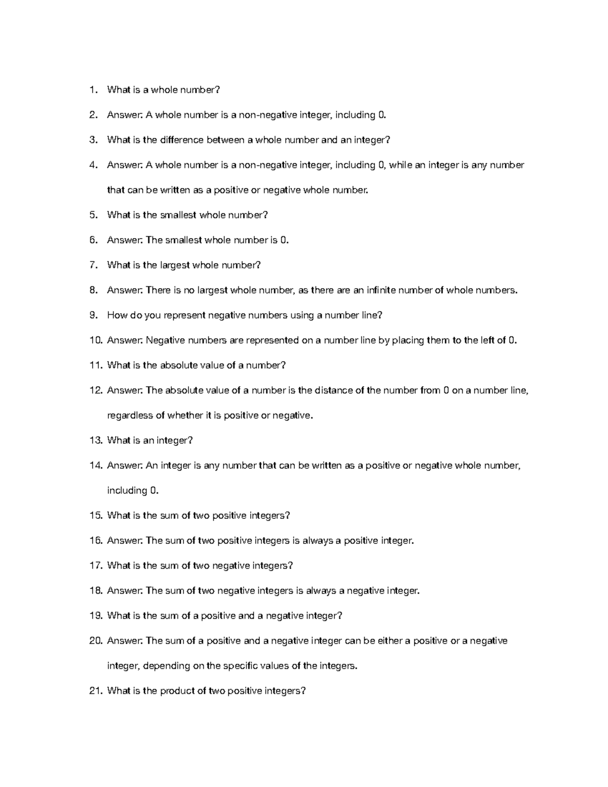 Practice Test 50 Qs - What is a whole number? Answer: A whole number is ...