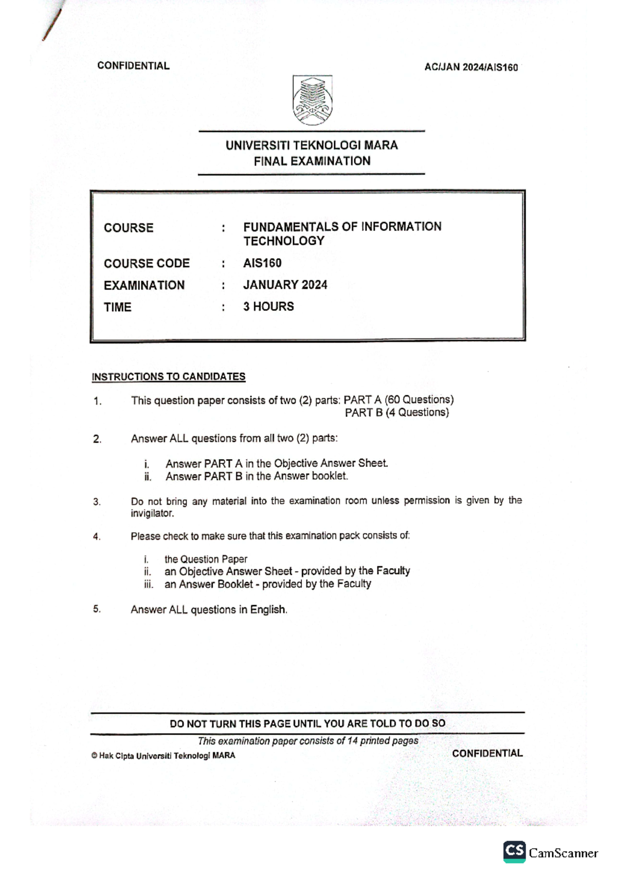 Final EXAM JAN 2024 ais - Computerised Accounting - Studocu