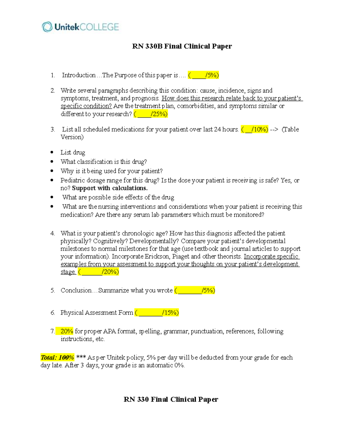 RN 330 Final clinical assignment - RN 330B Final Clinical Paper ...