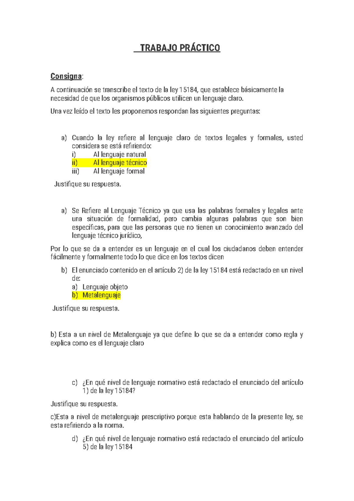 2021 Clase 1. Trabajo práctico 2 Lenguaje claro - TRABAJO PRÁCTICO ...