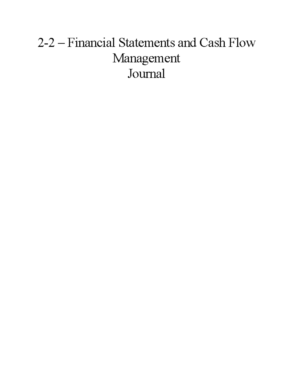 2-2 Journal FIN320 - 2-2 – Financial Statements and Cash Flow ...