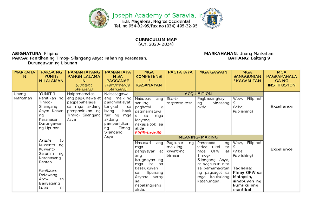 FIL 9- Currmap - fil9 - St. Joseph Academy of Saravia, Inc. E. Magalona ...