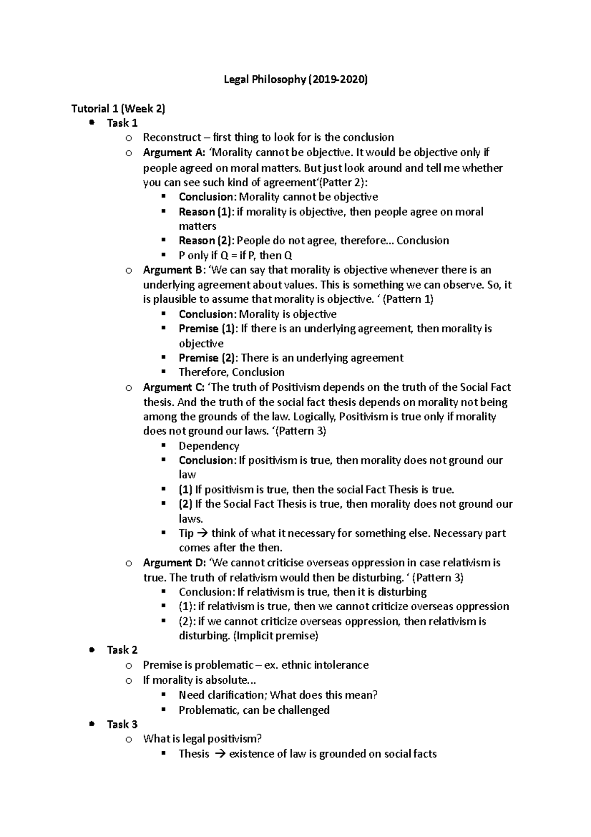 Legal Philosophy - Tutorial Solutions - Legal Philosophy (2019-2020 ...