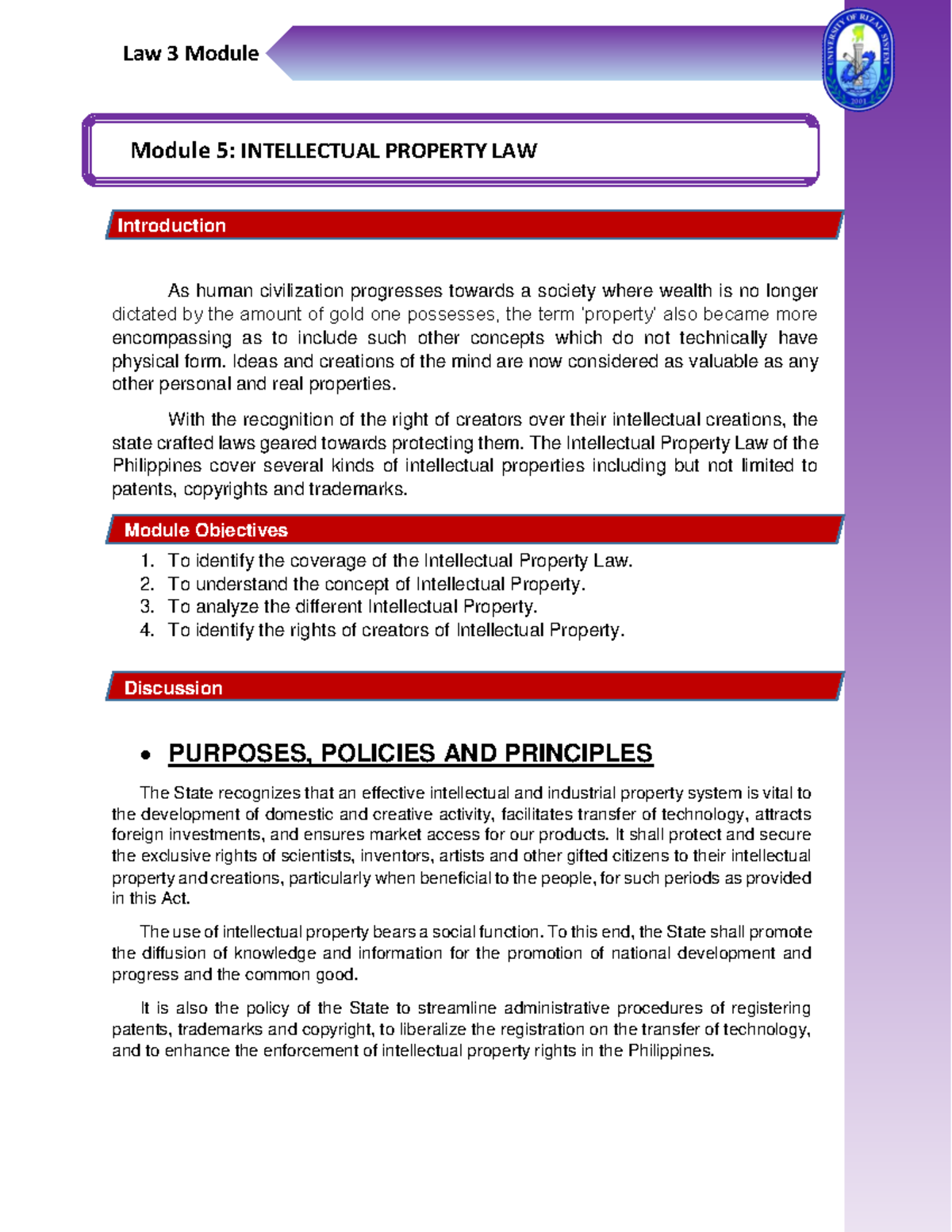 Law 3 Unit 2 Module 5 - As human civilization progresses towards a society where wealth is no ...