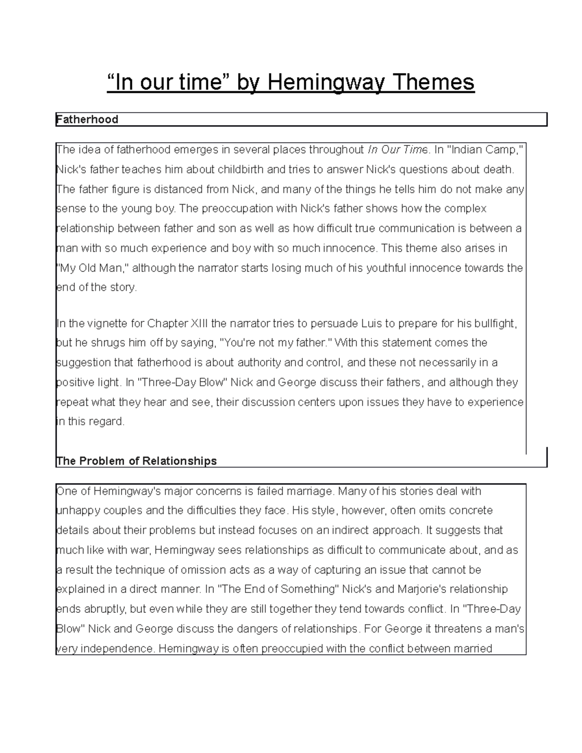 “In our time” by Hemingway Themes - In Our Time - “In our time” by ...