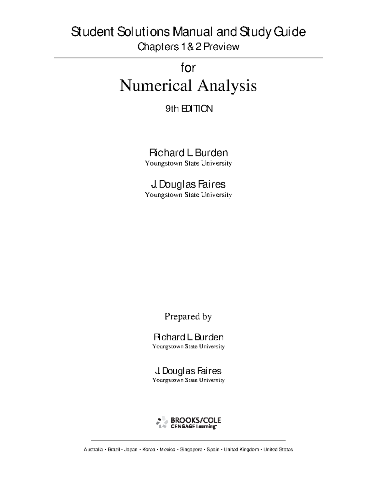 Numerical Analysis 9th edition Solution - Student Sol uti ons Manual ...