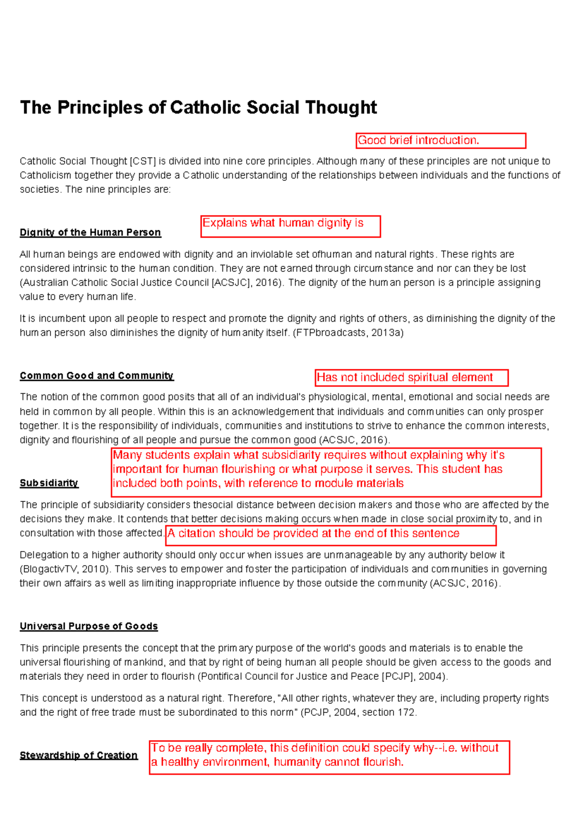 Staff Uncc100 At1annotated Example The Principles Of Catholic Social