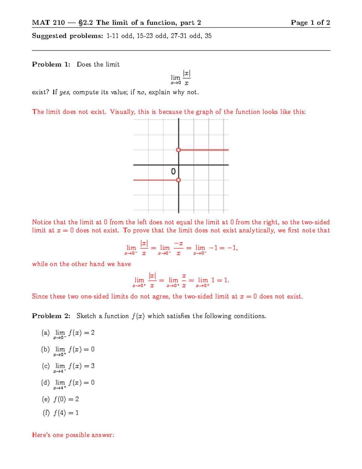 08-31 2.2 The limit of a function, part 2, Solutions - MAT 210 — §2 The ...