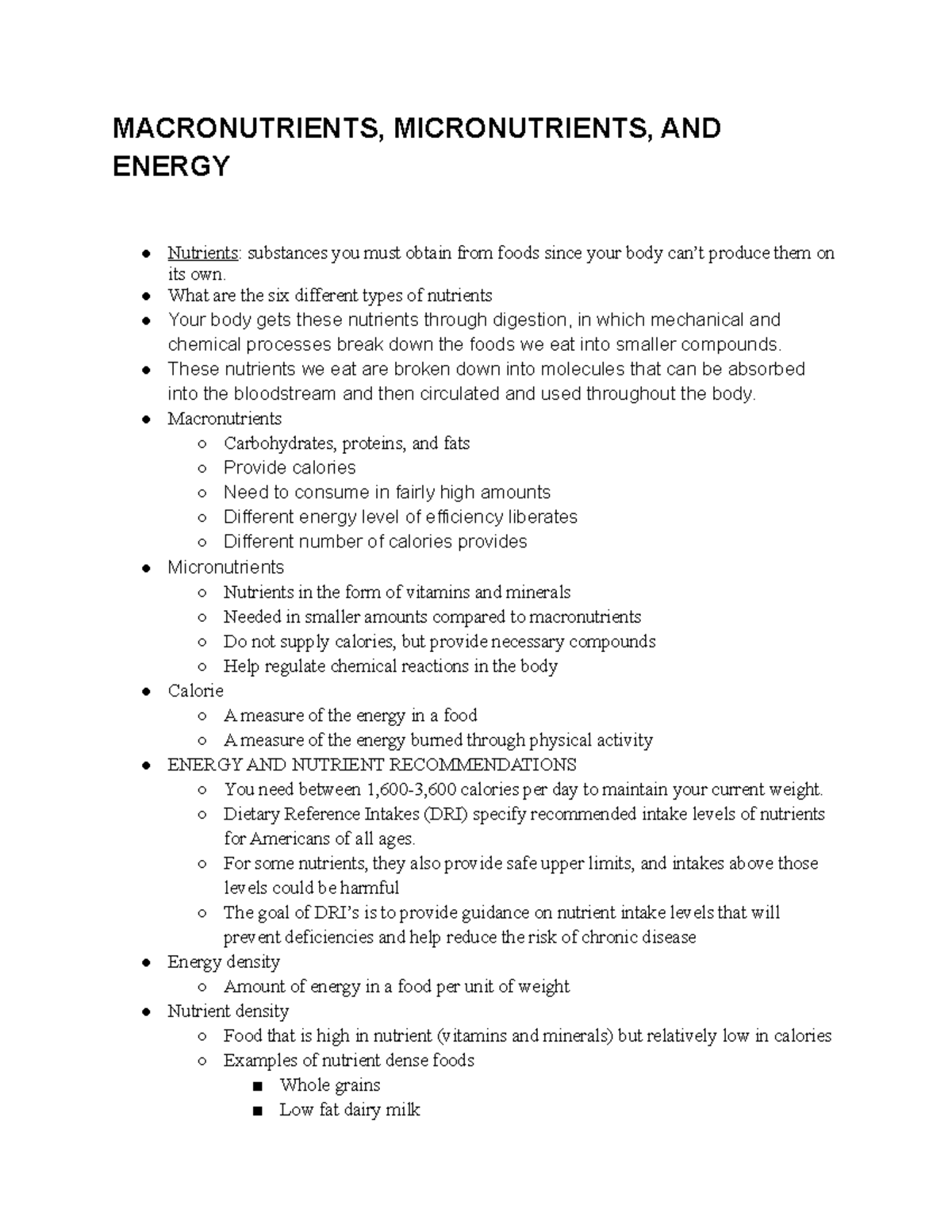 Macronutrients, Micronutrients, AND Energy - MACRONUTRIENTS ...