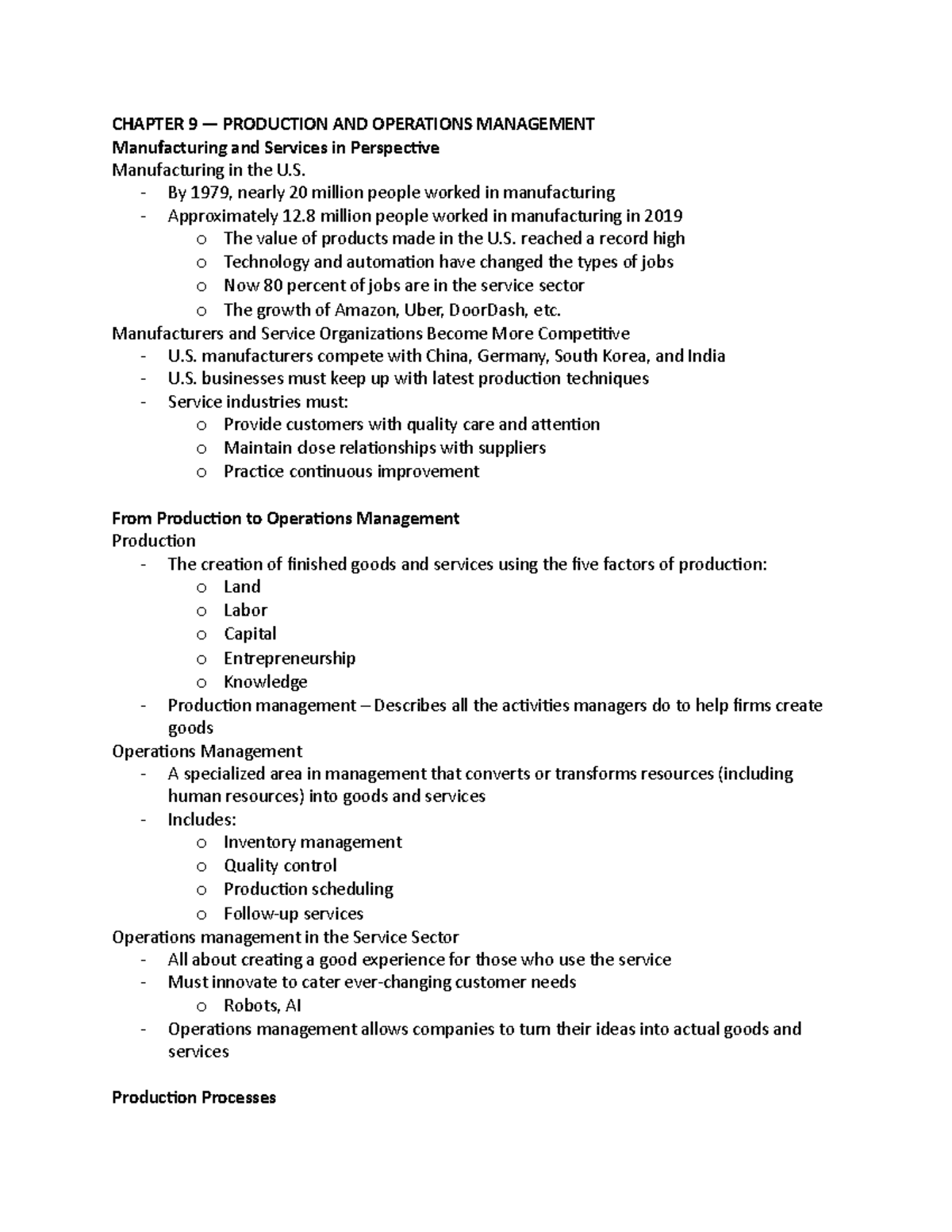10:3:2022 Notes - CHAPTER 9 — PRODUCTION AND OPERATIONS MANAGEMENT ...