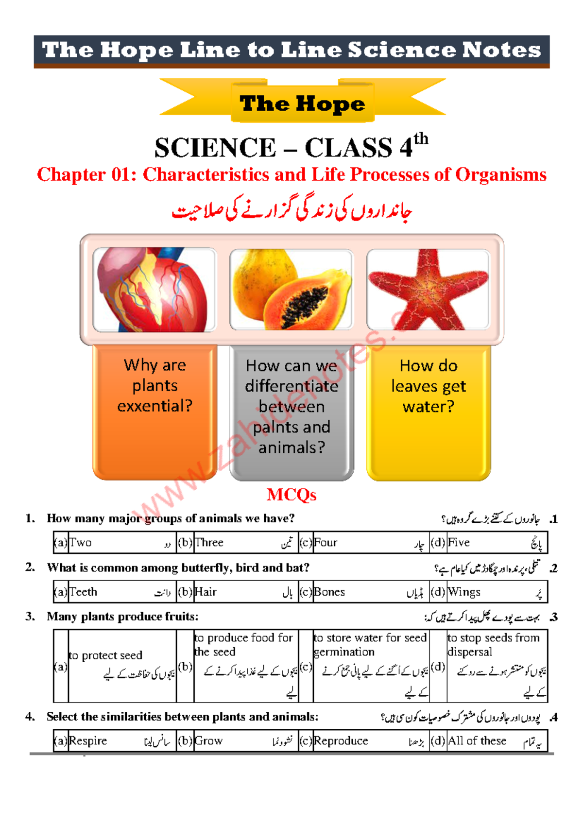 Zahid Notes class 4 general science - ` SCIENCE – CLASS 4 th Chapter 01 ...