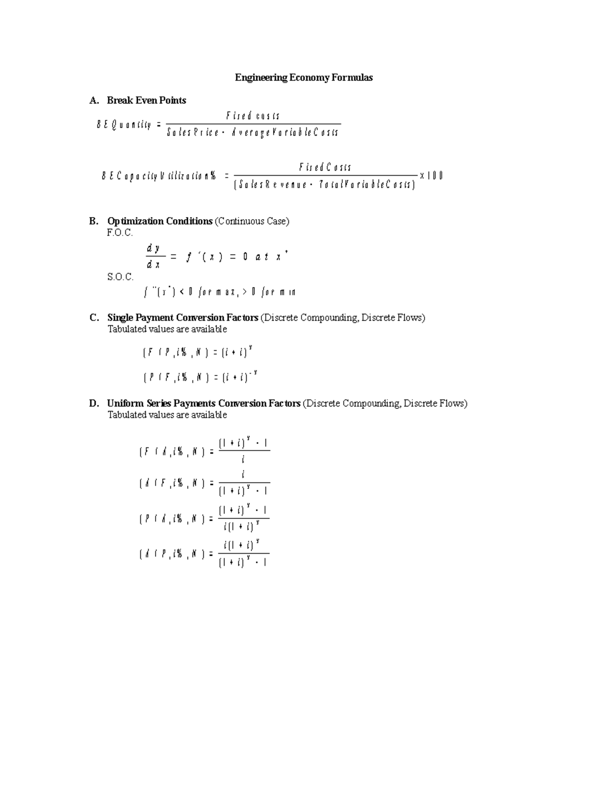 Eng Econformulas - advance - ####### Engineering Economy Formulas ...