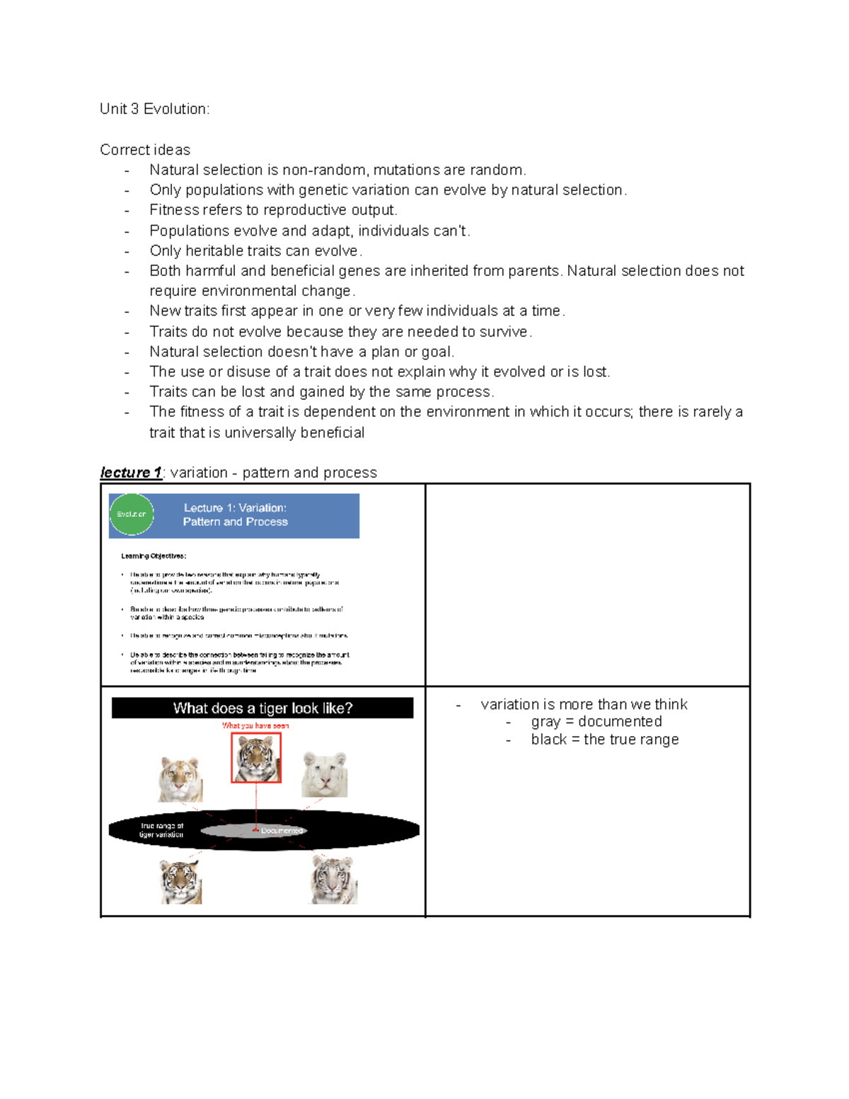 BIO201 unit 3 - Lecture notes Unit 3 - Unit 3 Evolution: Correct ideas ...