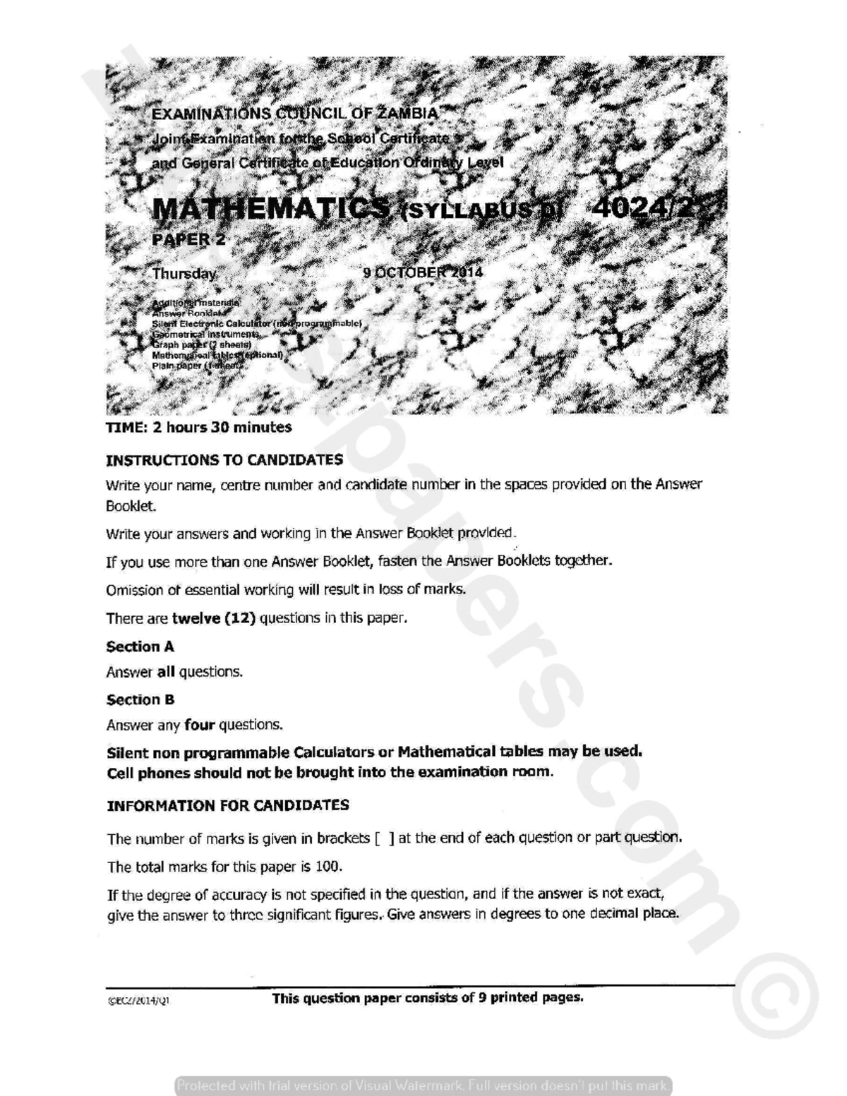 G12 maths p2 2014 - ecz paper - Introduction to mathematics - Studocu