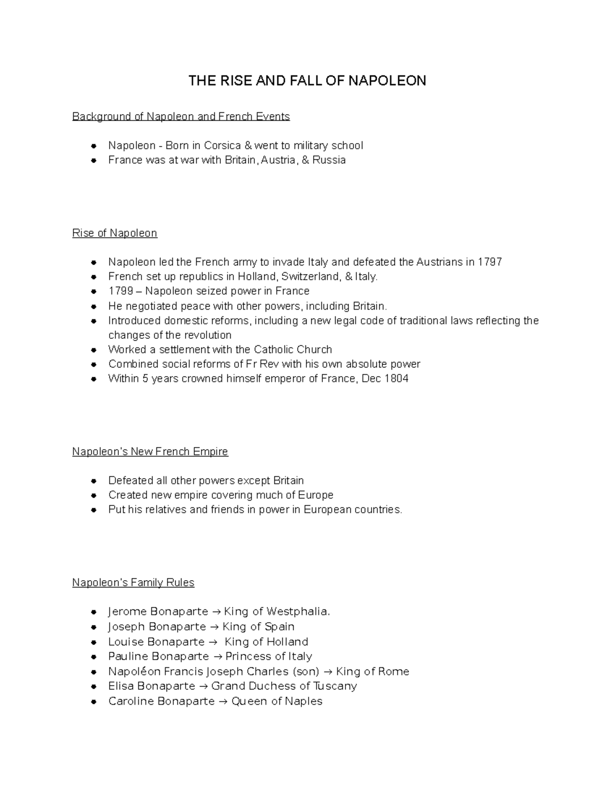 World History Notes Part 25 - THE RISE AND FALL OF NAPOLEON Background ...