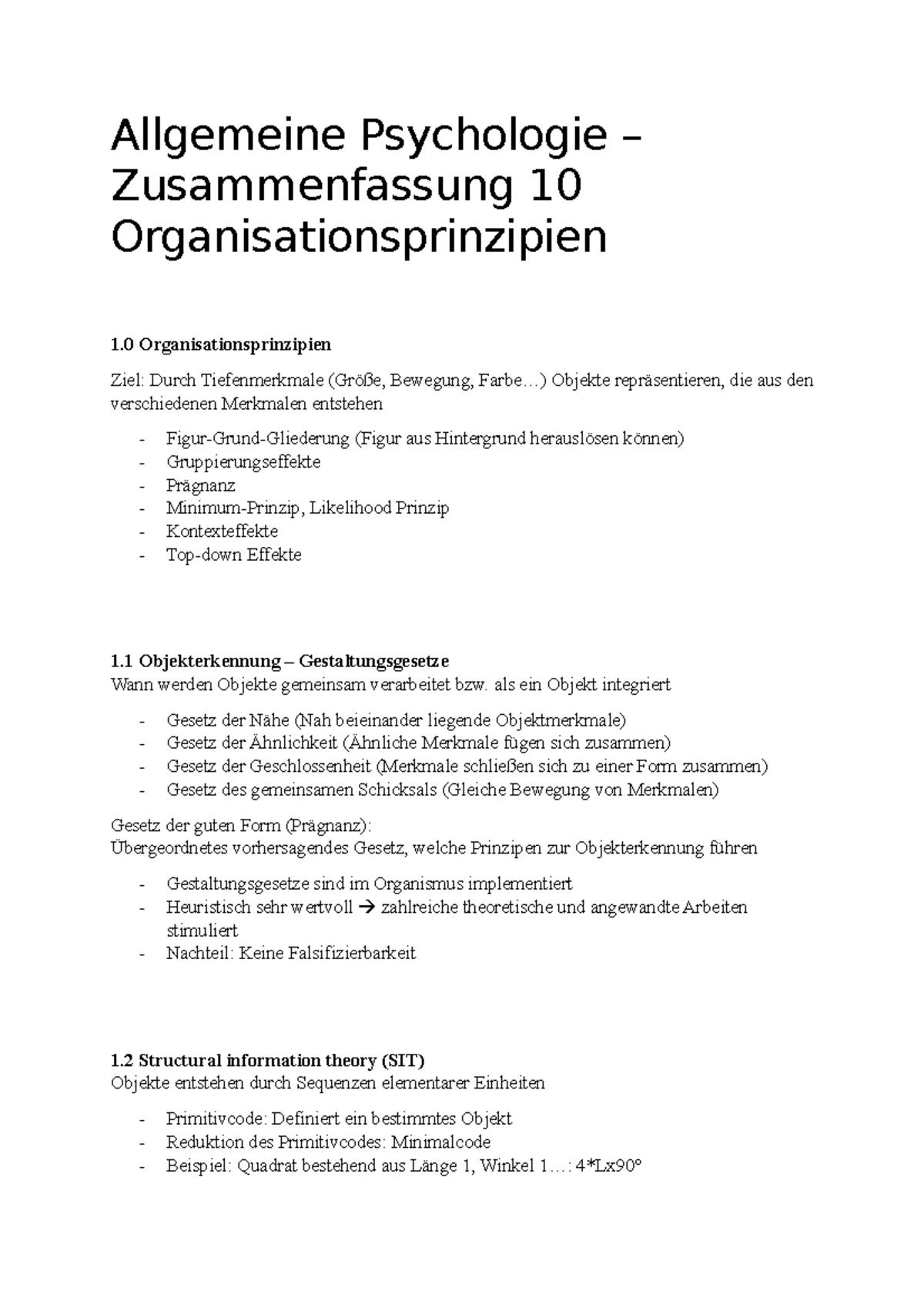8. Zusammenfassung 10.1 Allgemeine Psychologie - Allgemeine Psychologie – Zusammenfassung 10 ...