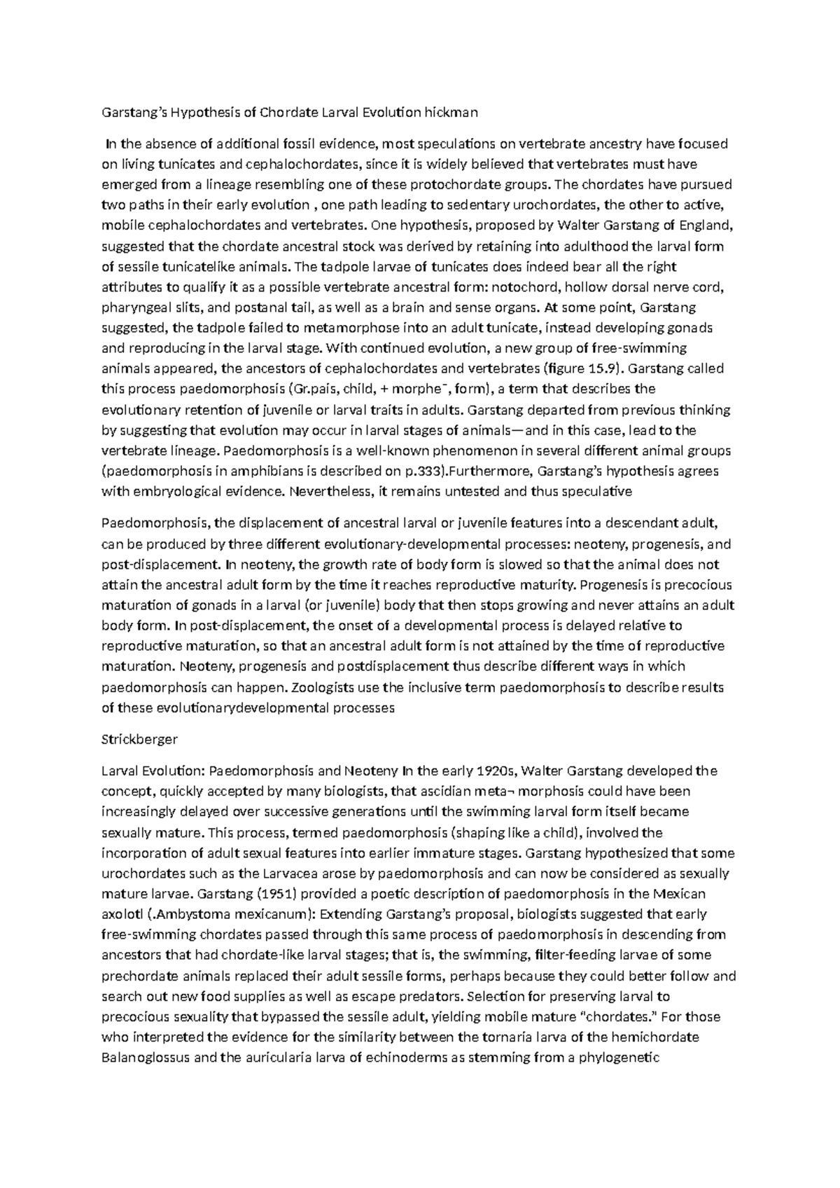 Paedomorphosis - good - Garstang’s Hypothesis of Chordate Larval ...