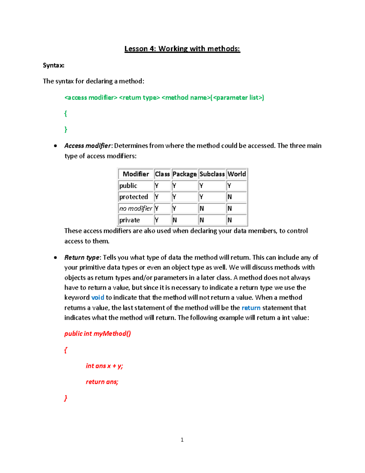 Lesson 4 - Methods of a class - Lesson 4: Working with methods: Syntax ...