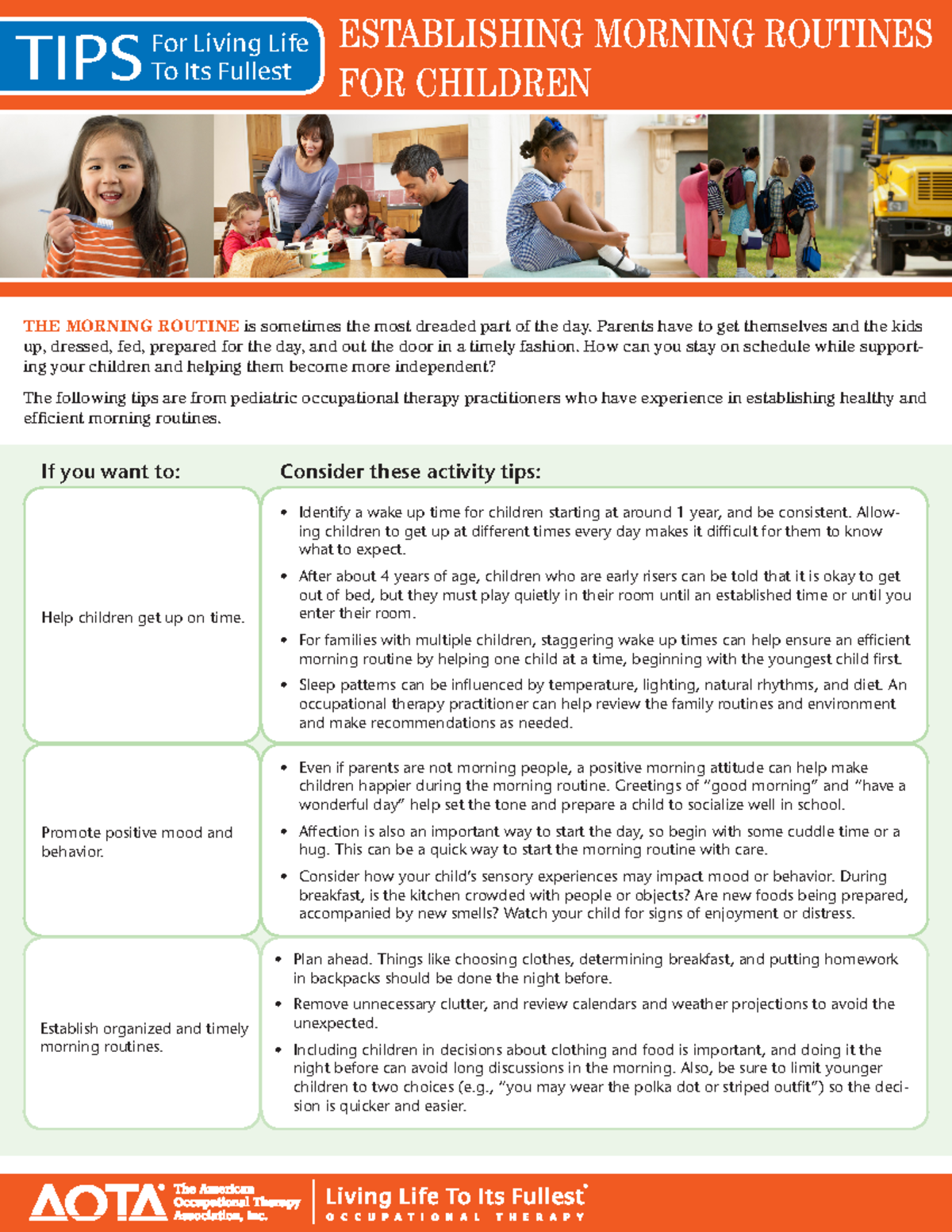 Morning Routine Tip Sheet - If you want to: TIPS ESTABLISHING MORNING ...