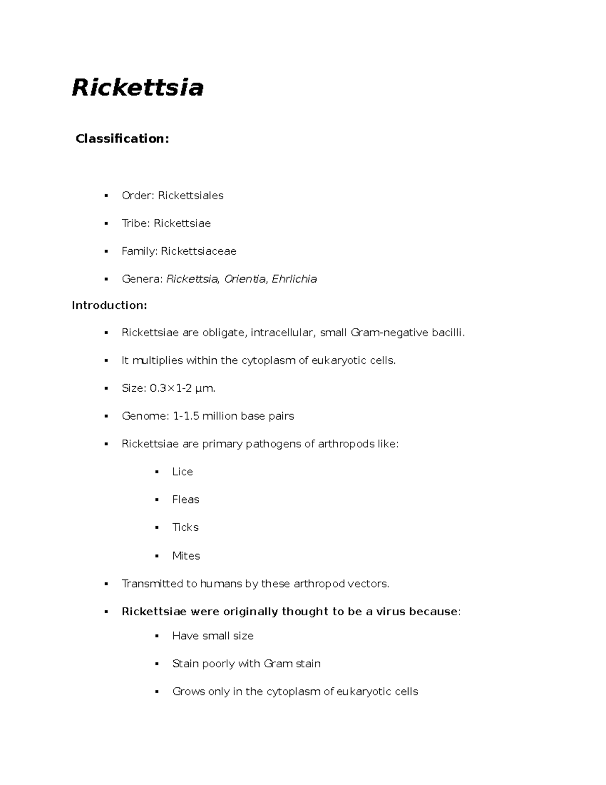 Biology Science 16 - Rickettsia Classification: Order: Rickettsiales ...