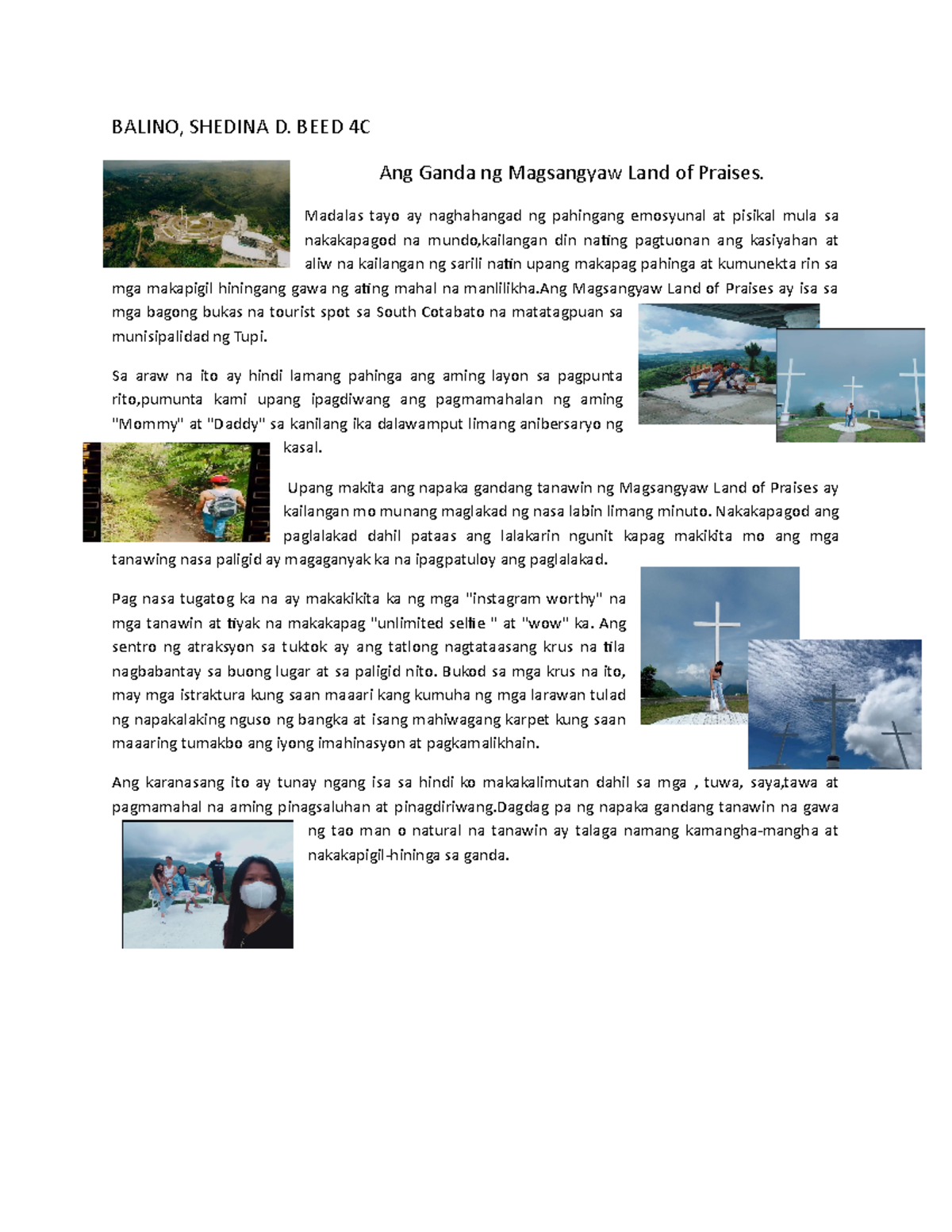Travelog Balino - I am a 4th year College student - BALINO, SHEDINA D ...