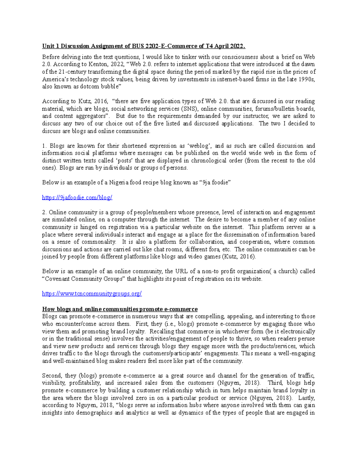 Unit 1 Discussion Assignment of BUS 2202-E-Commerce T4 April 2022 - Unit 1 Discussion Assignment ...