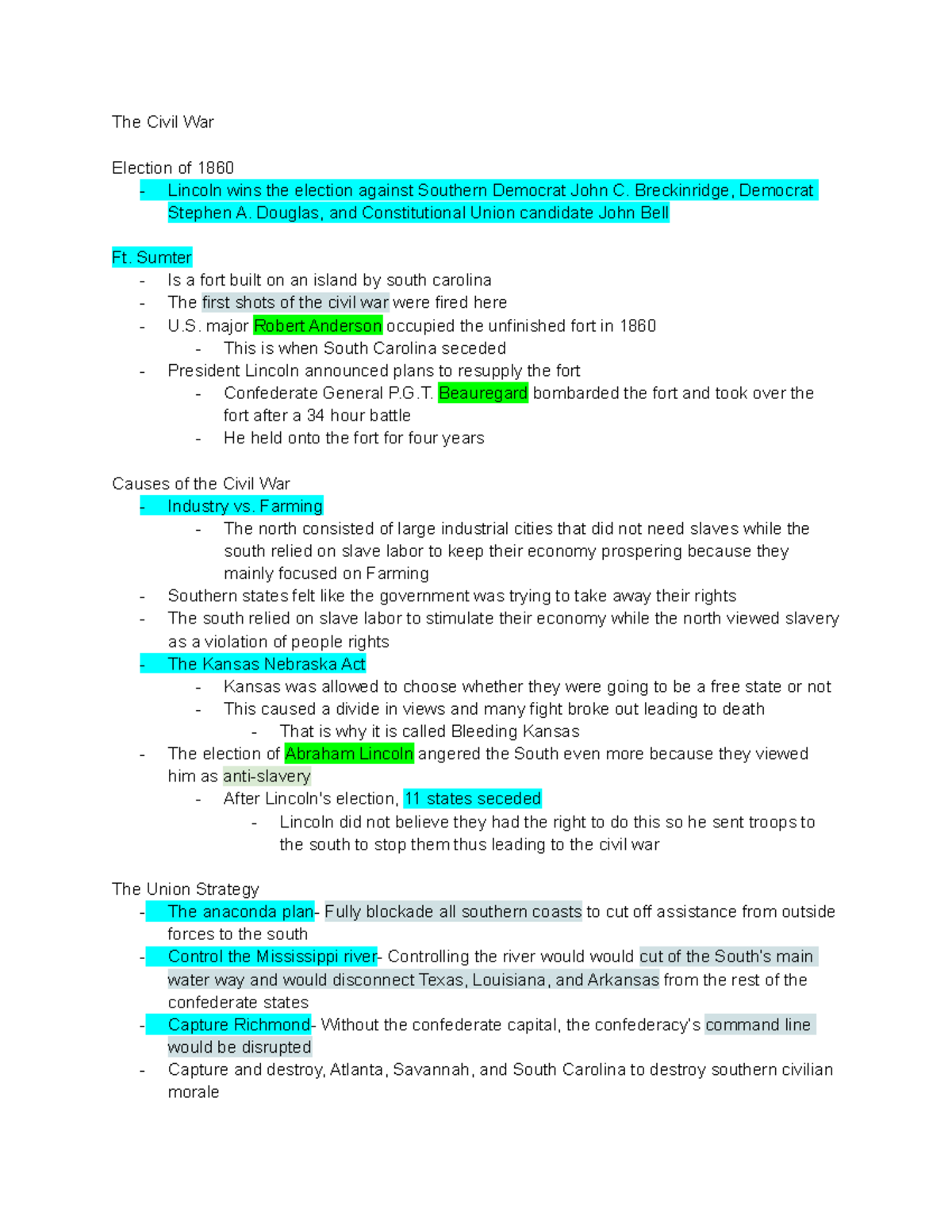 The Civil War - Professor Lenihan - The Civil War Election of 1860 ...