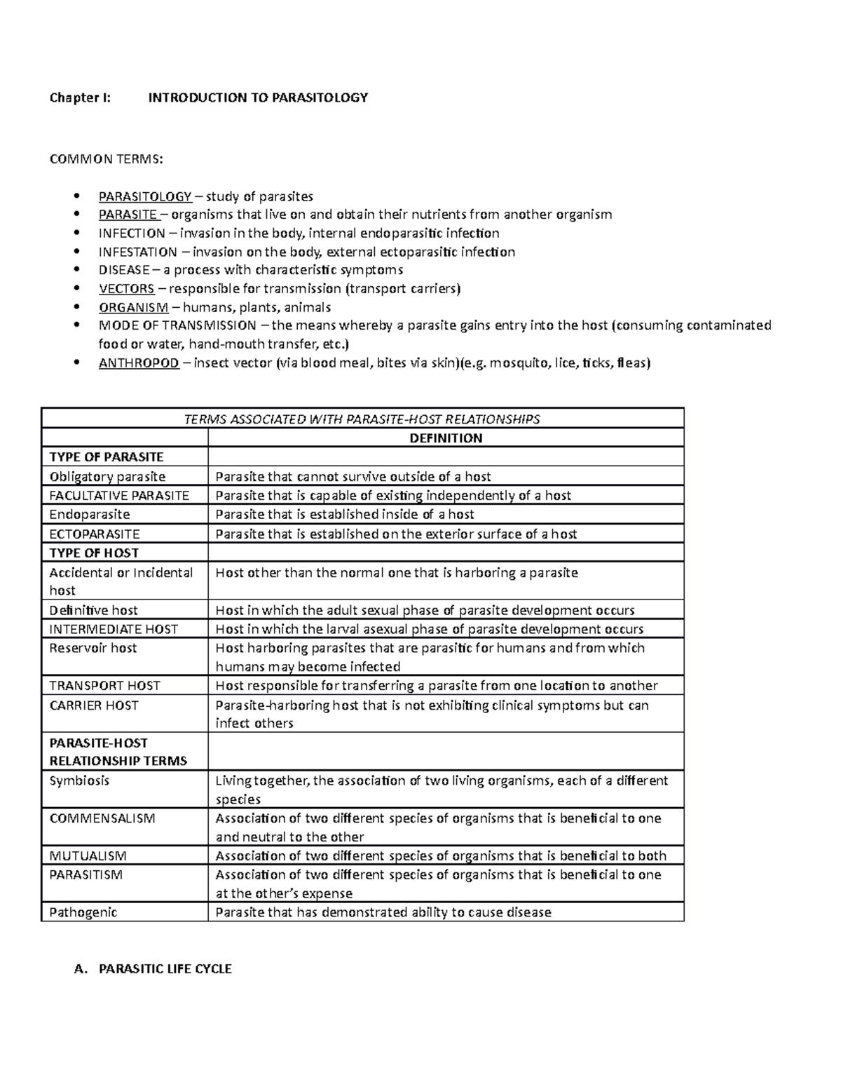 Chapter 1 2 Para Lec Notes Introduction And Specimen Collection Chapter I Introduction To