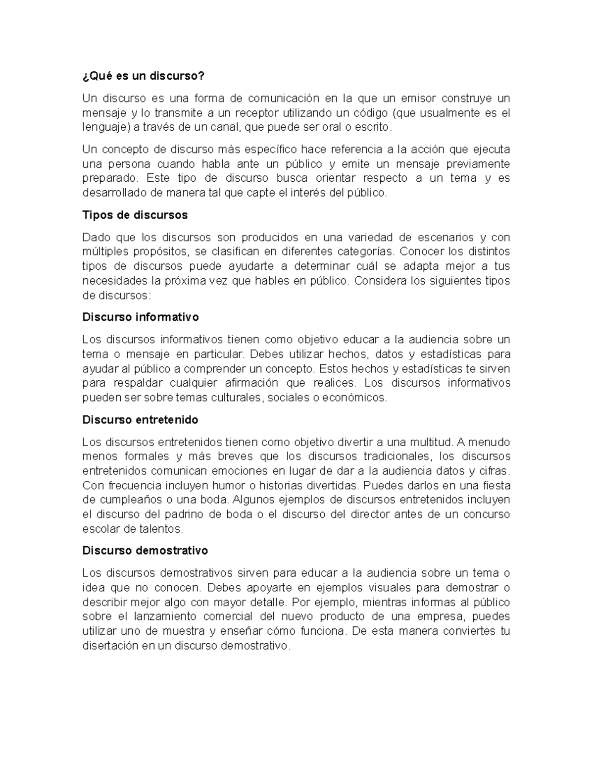 Qué es un discurso - ¿Qué es un discurso? Un discurso es una forma de ...