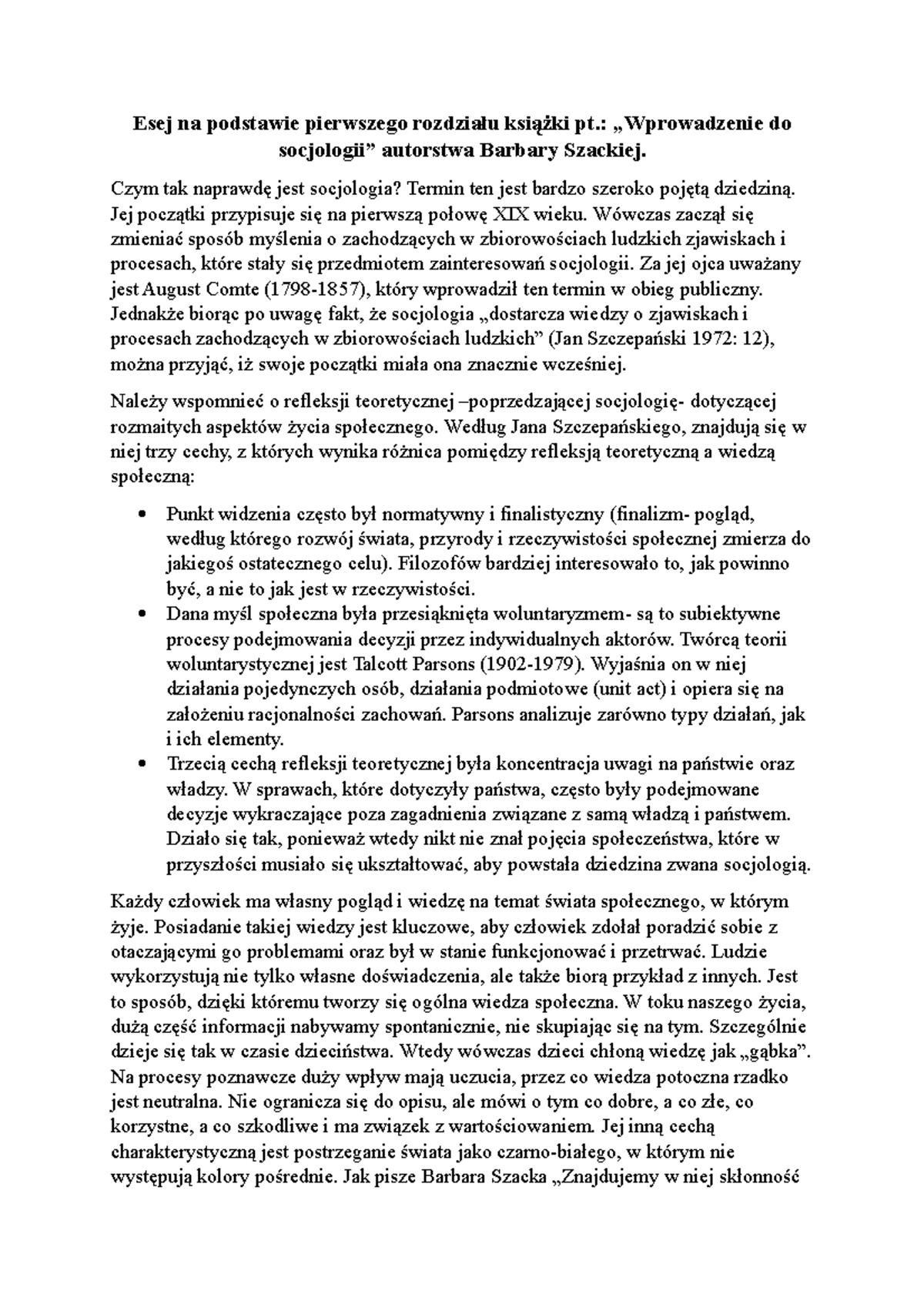 Esej zaliczeniowy - Esej na podstawie pierwszego rozdziału książki pt ...