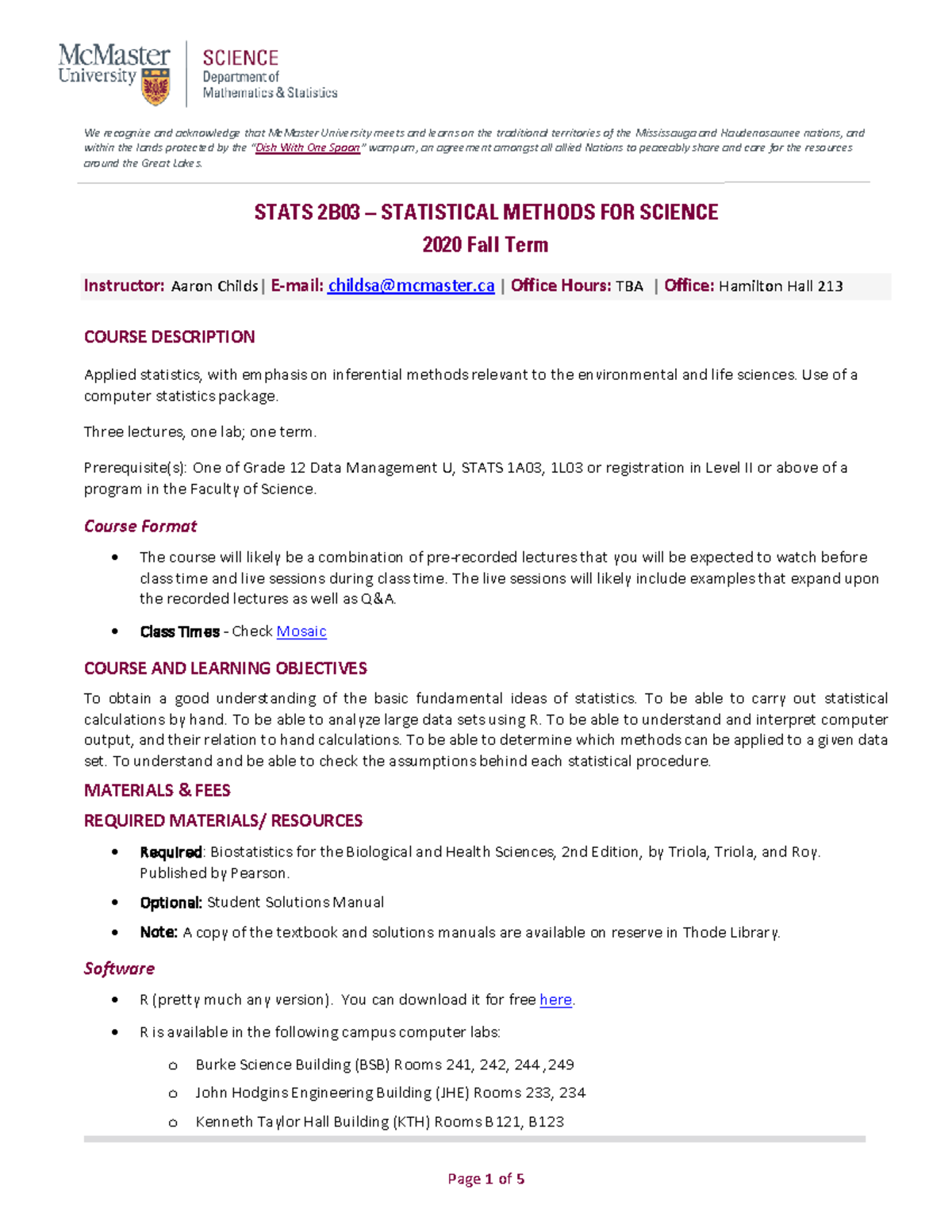 Stats-2B03 - Outline - We recognize and acknowledge that McMaster ...