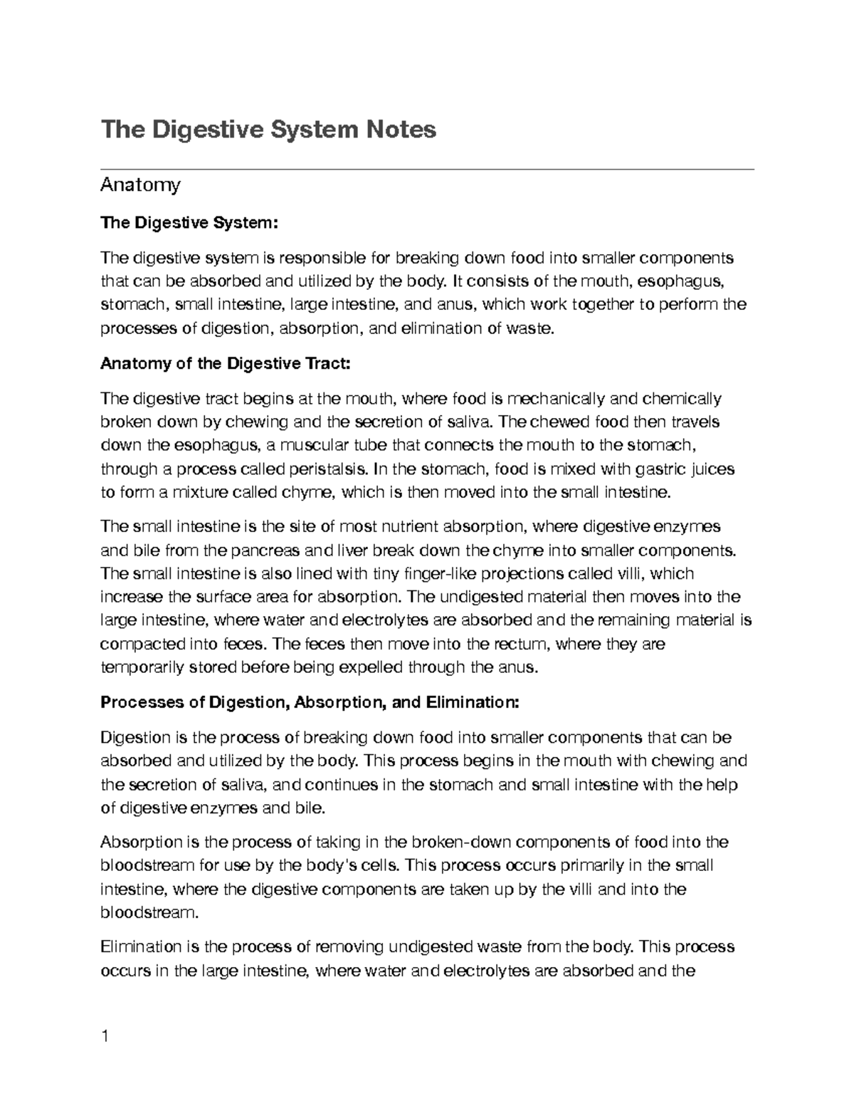 The Digestive System Notes - The Digestive System Notes Anatomy The ...
