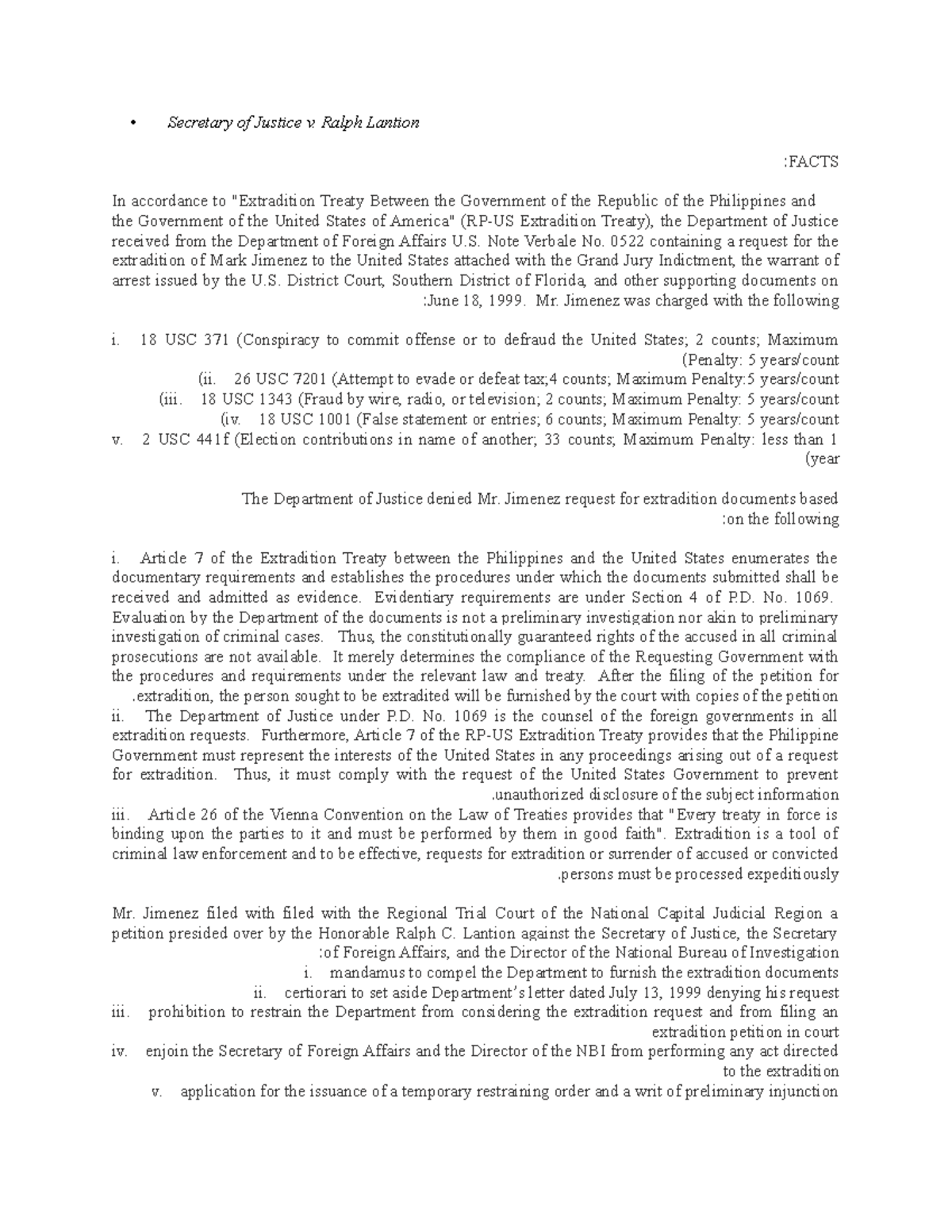 TAXREV - Digest Part 1 - Secretary of Justice v. Ralph Lantion :FACTS ...