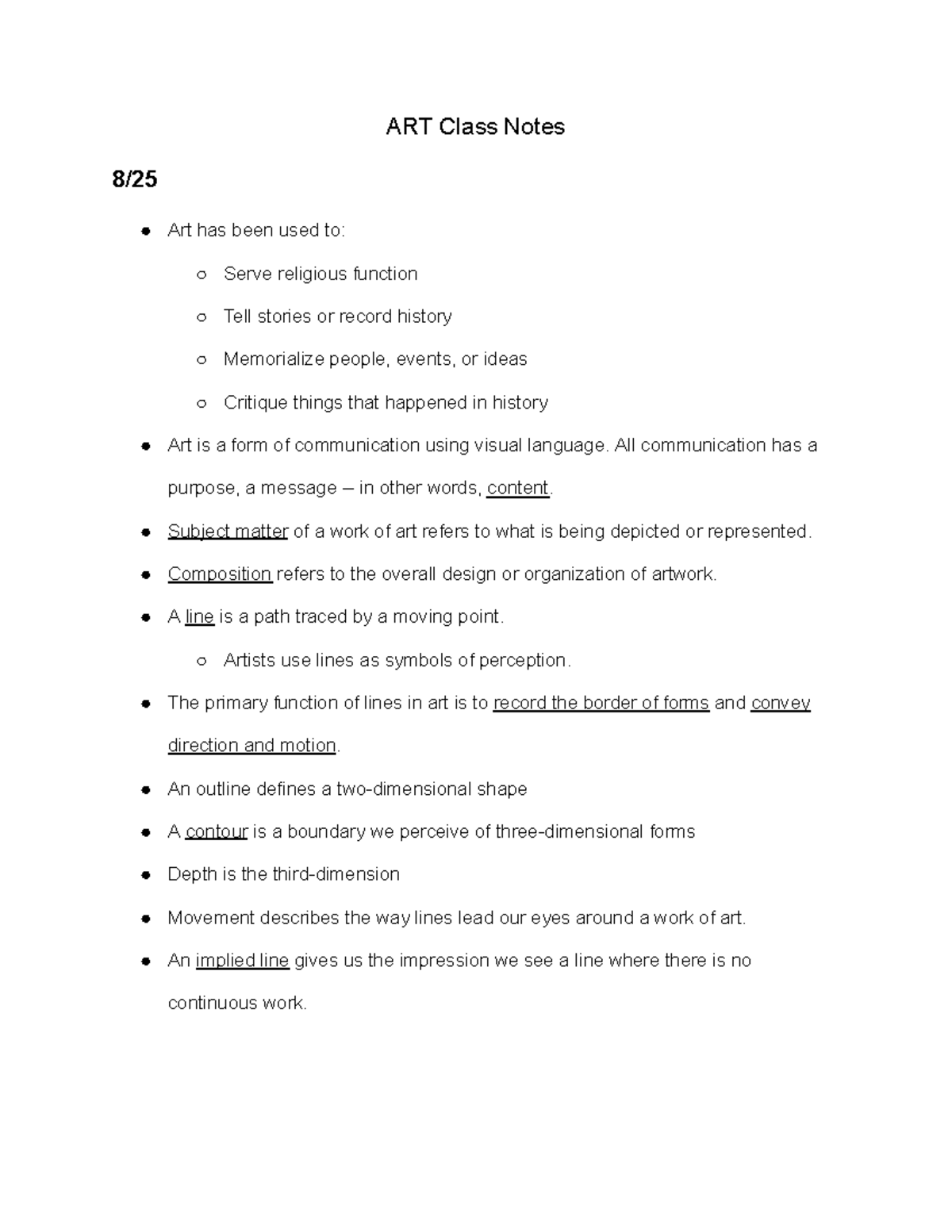 ART Class Notes - N/A - ART Class Notes 8/ Art has been used to: Serve ...