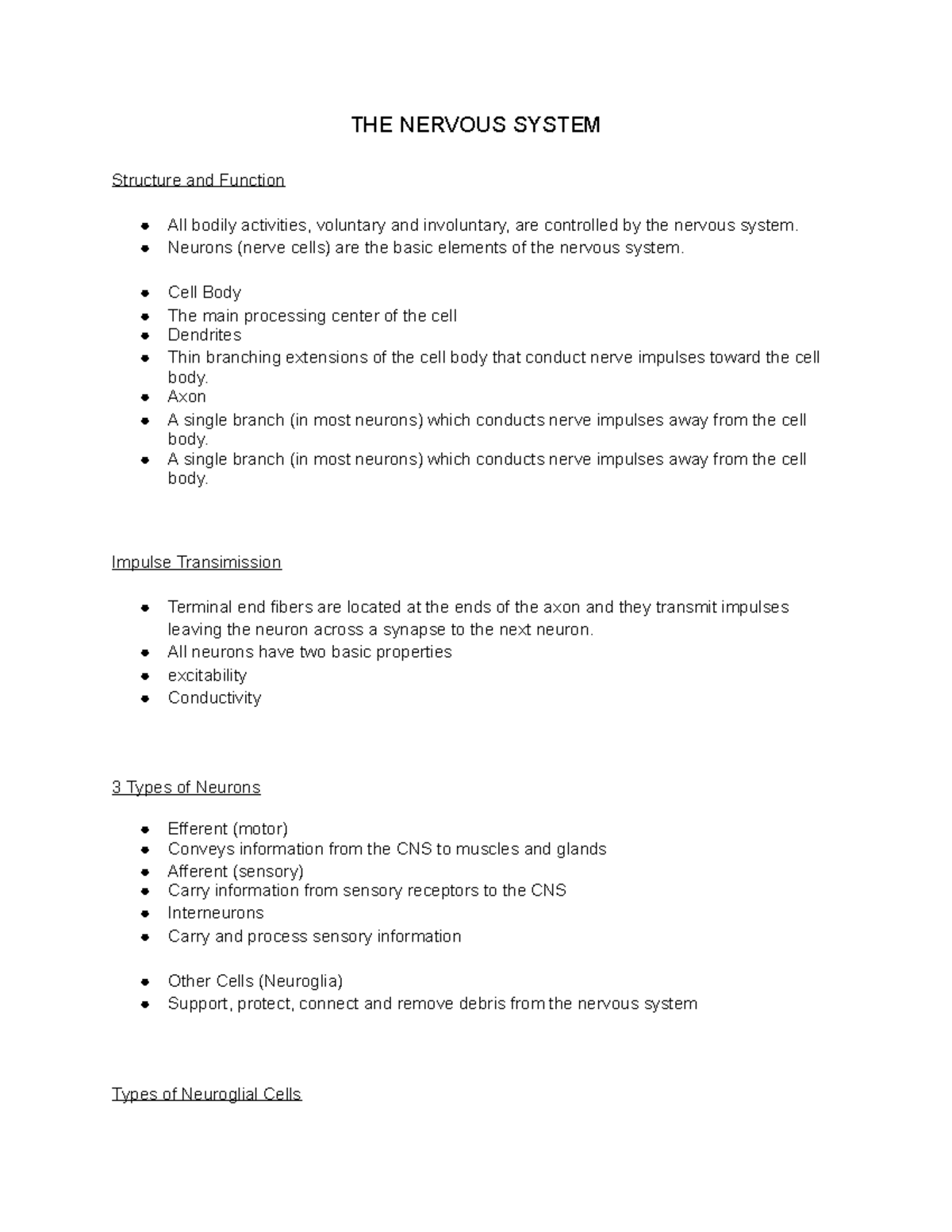 Medical Terminology II Notes 13 - THE NERVOUS SYSTEM Structure and ...