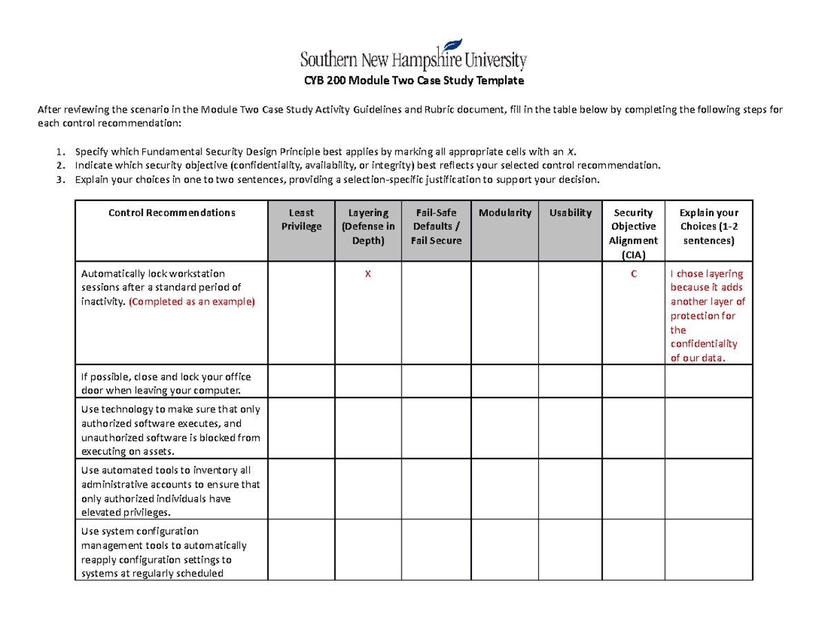 CYB 200 Module Two Case Study Template - CIS 1350 - Sinclair - Studocu